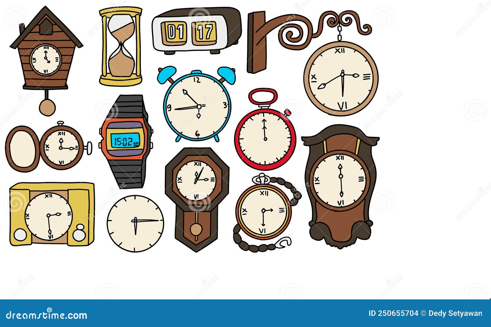 Hand Drawn Vintage Clock Collection Stock Vector - Illustration of ...