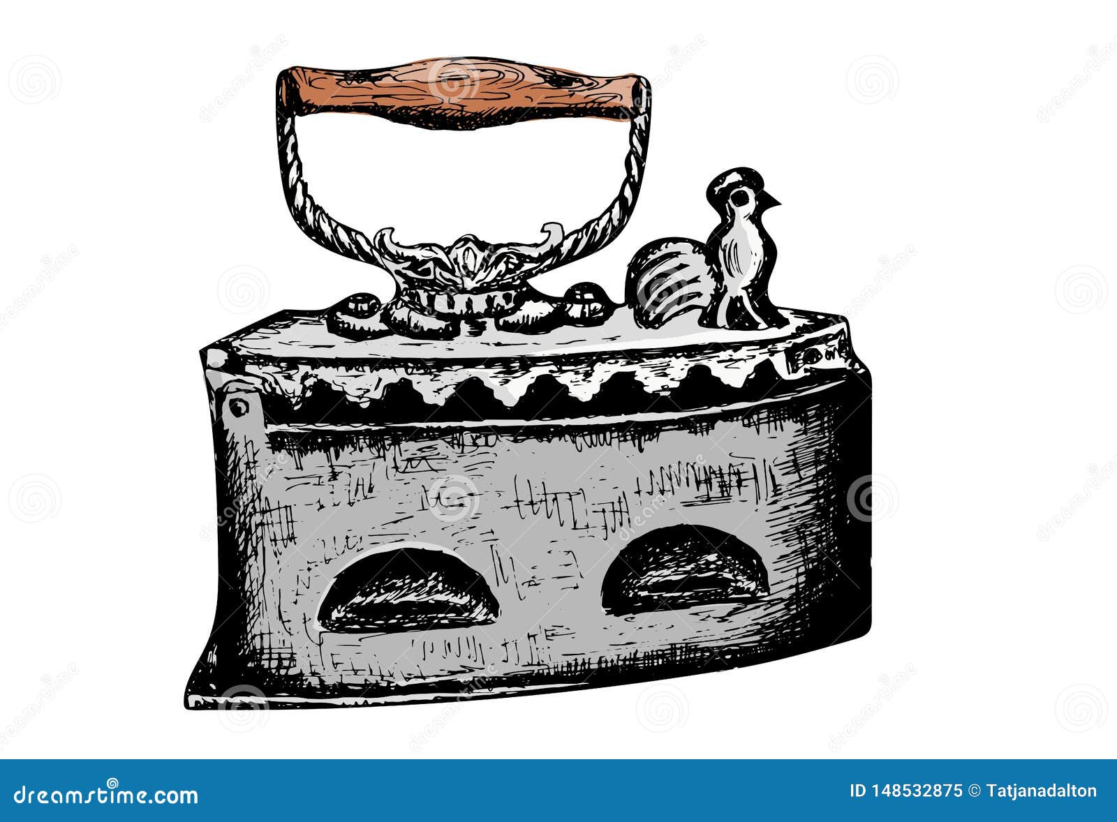 Hand Drawn Vintage Clothes Iron Concept. Vector Illustration Stock ...