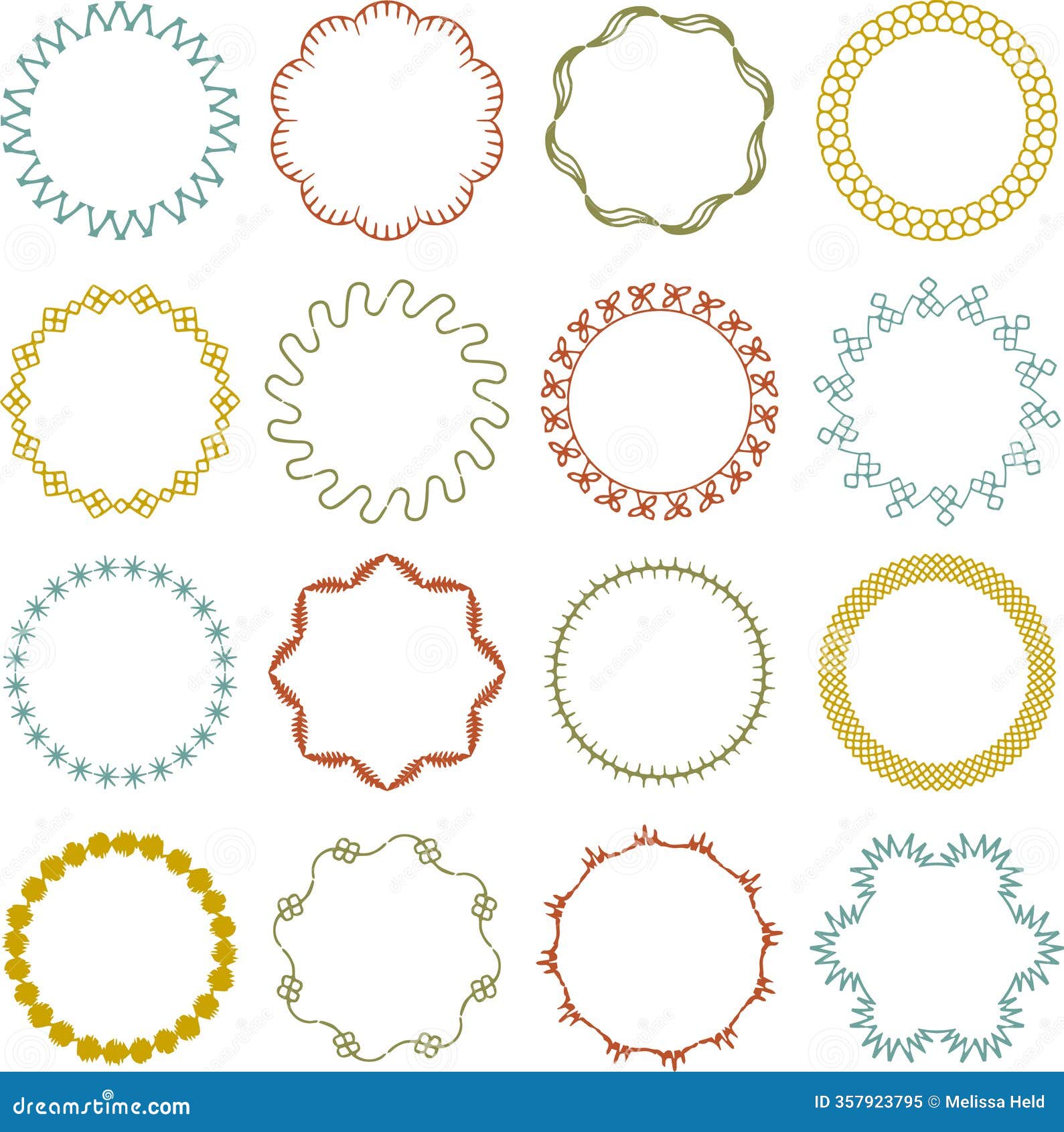 Hand Drawn Vintage Colors Embroidery Stitch Vector Circle Frames ...