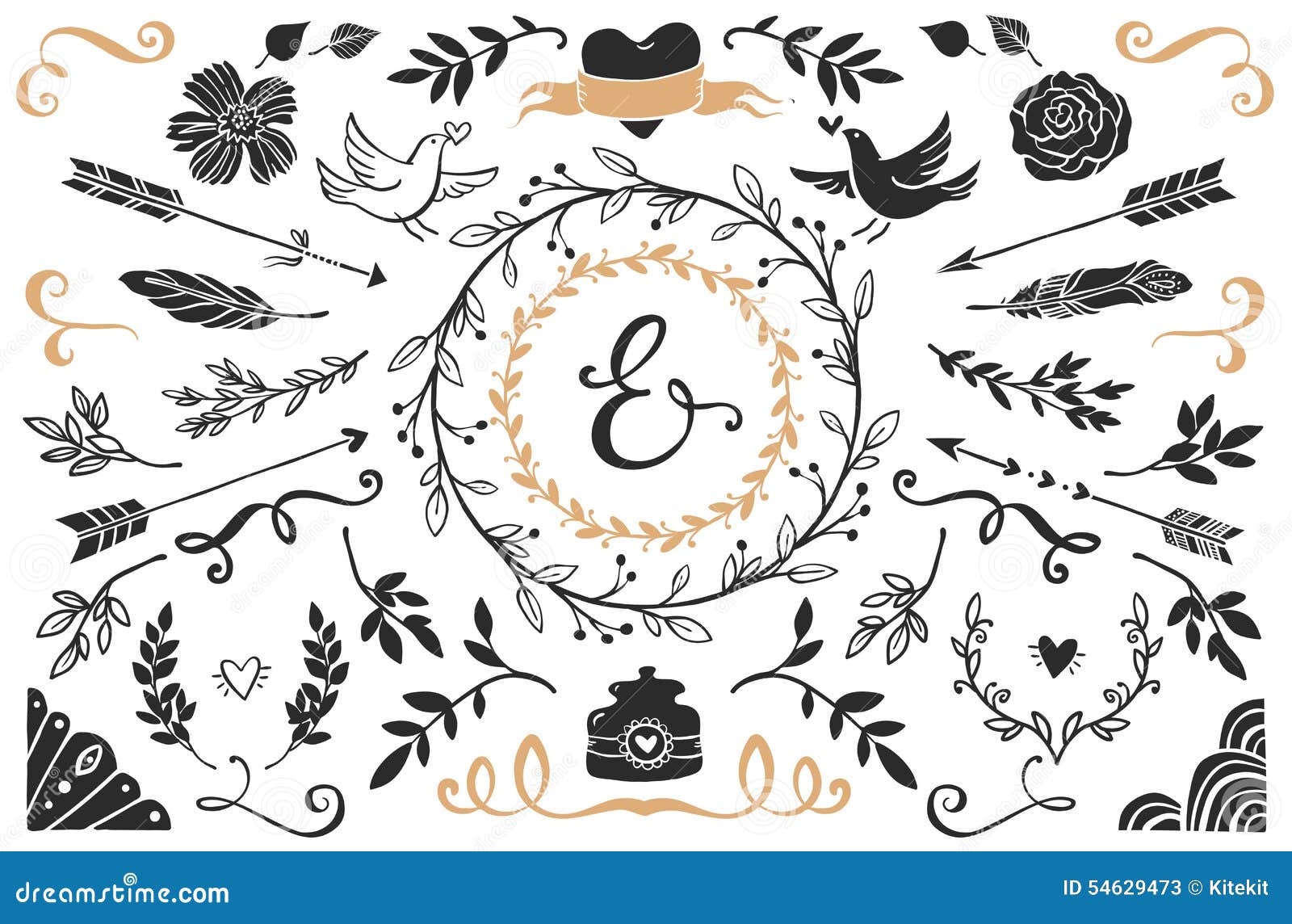 Hand Drawn Vintage Decorative Elements with Lettering. Stock Vector ...