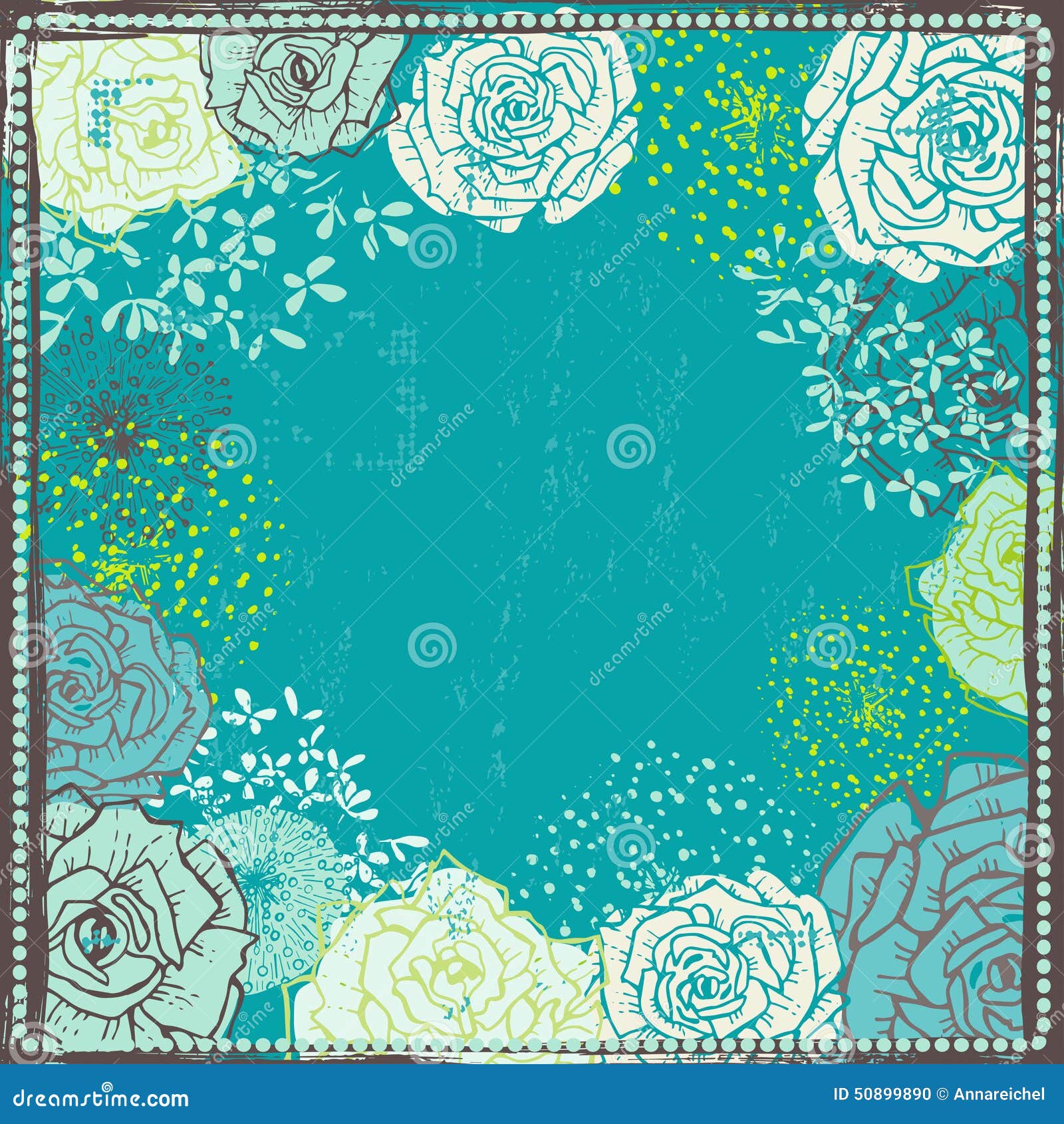 Hand Drawn Vintage Floral Frame in Turquoise Tones Stock Vector ...