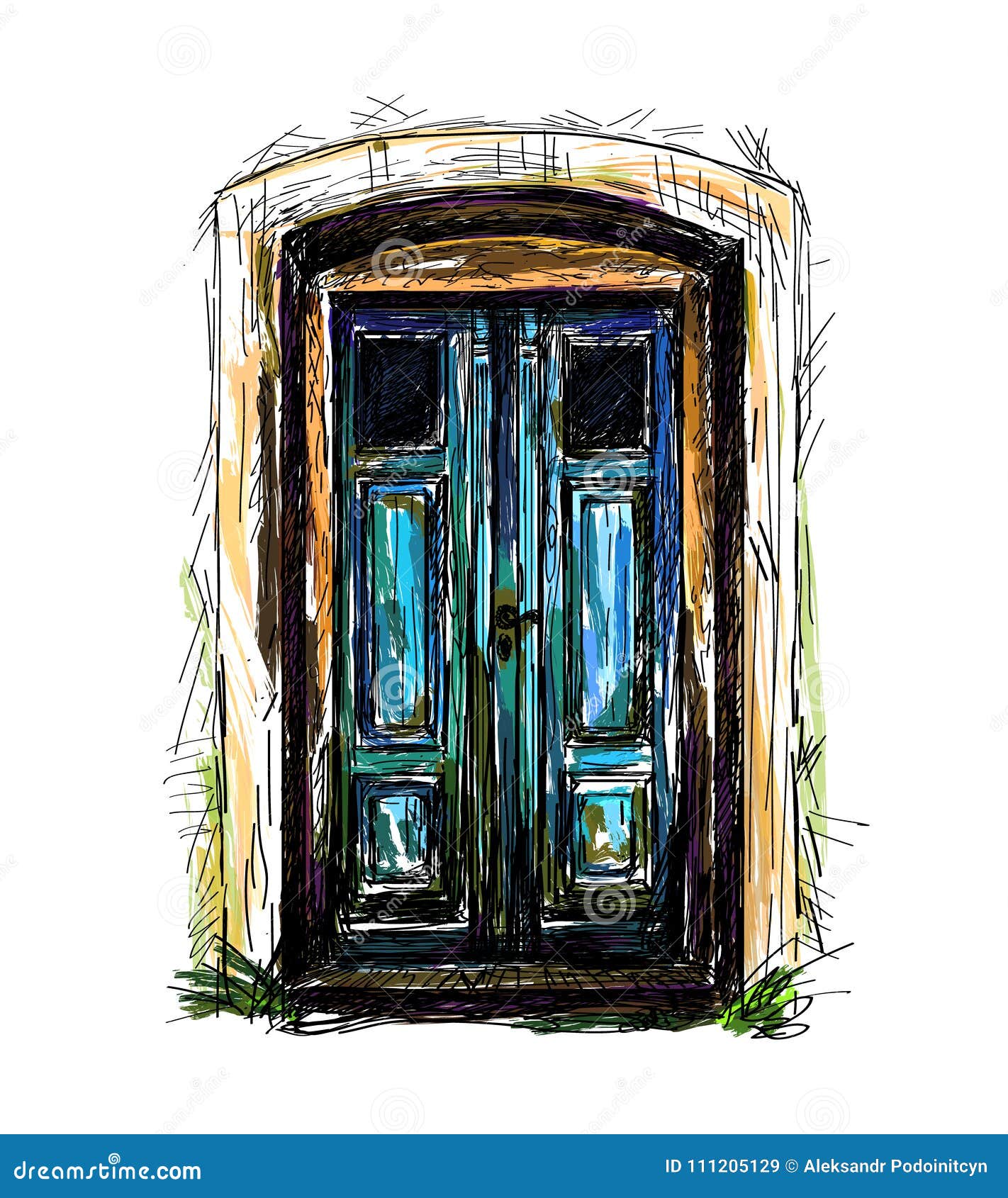 Freehand Drawing of Front Door Stock Vector - Illustration of artistic ...