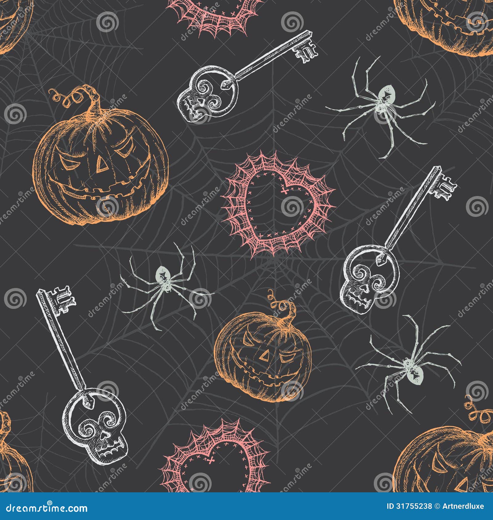 Hand Drawn Vintage Halloween Seamless Pattern Stock Vector ...