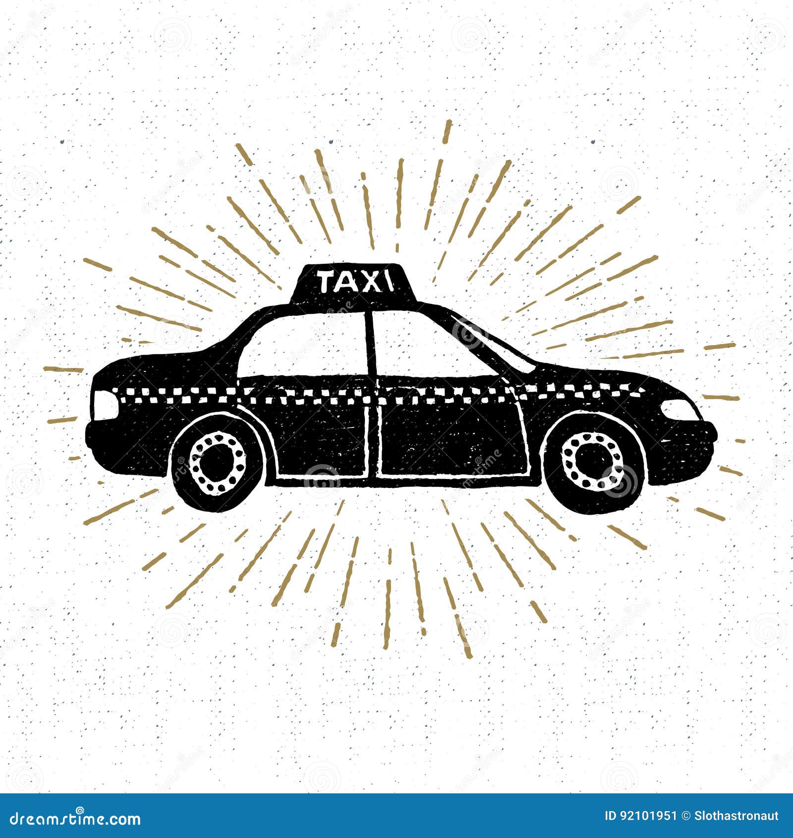 Hand Drawn Vintage Icon with Taxi Vector Illustration Stock Vector ...