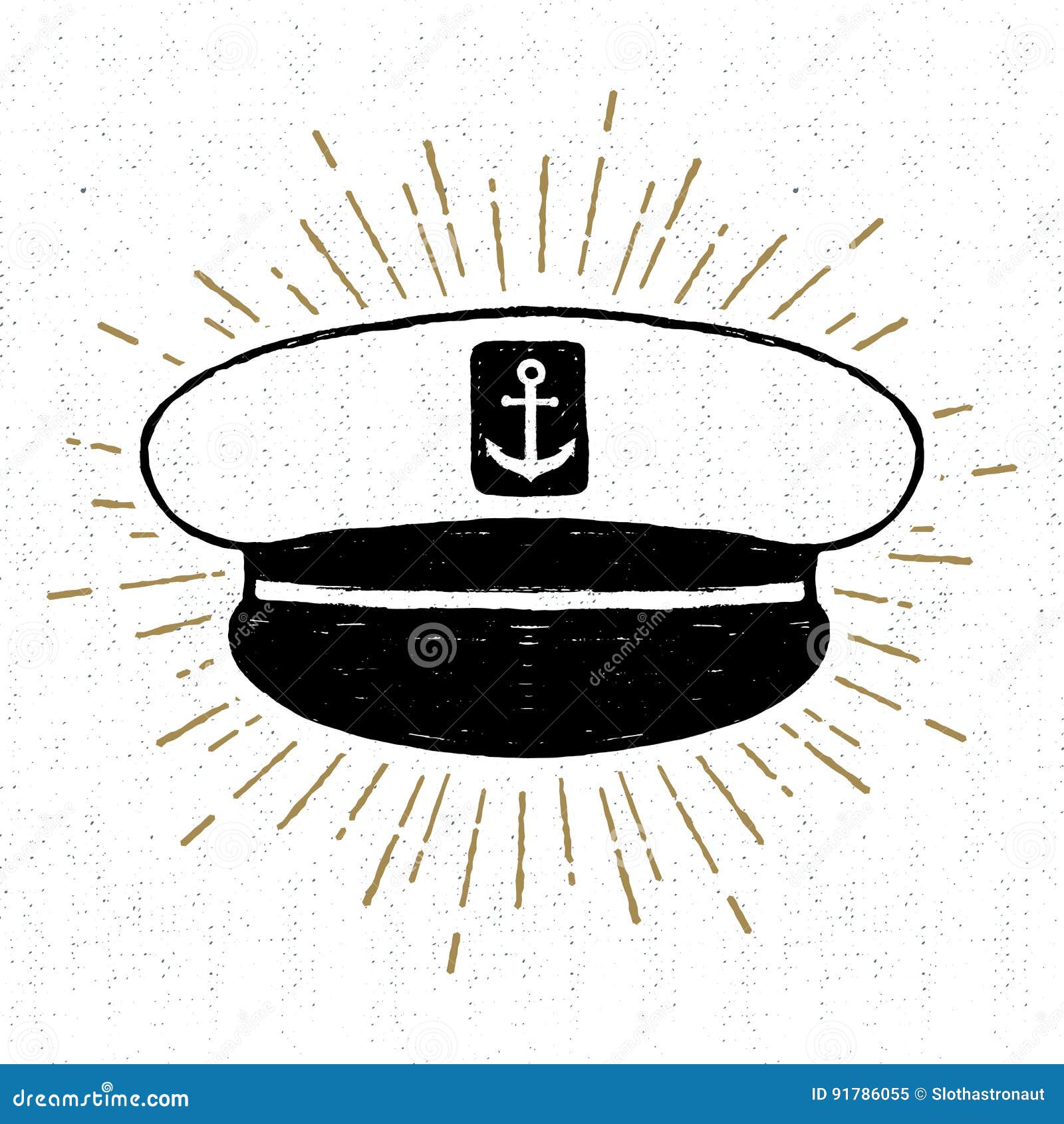 Hand Drawn Vintage Icon with a Textured Captain Hat Vector Illustration ...
