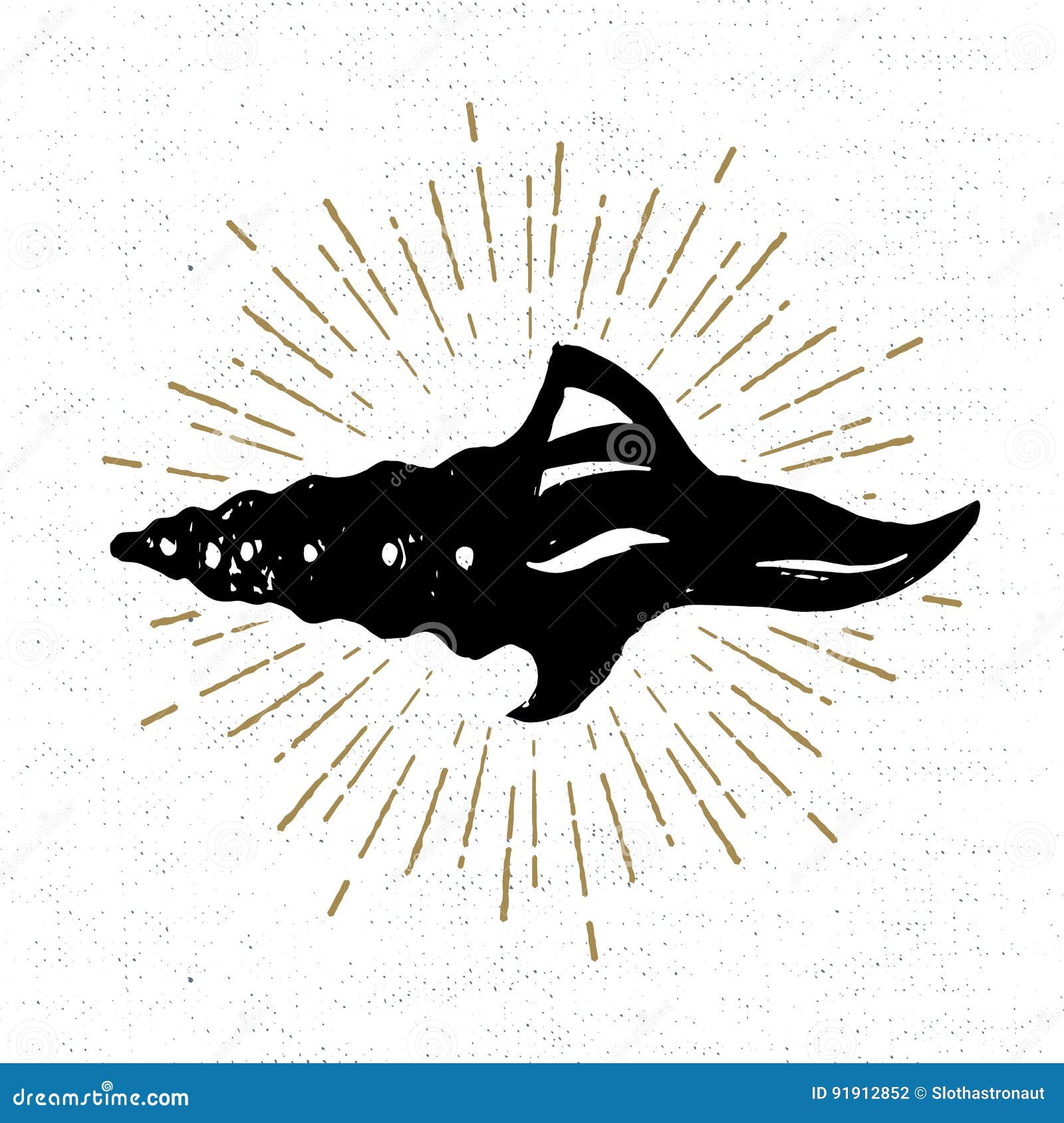 Hand Drawn Vintage Icon with a Textured Conch Seashell Vector ...