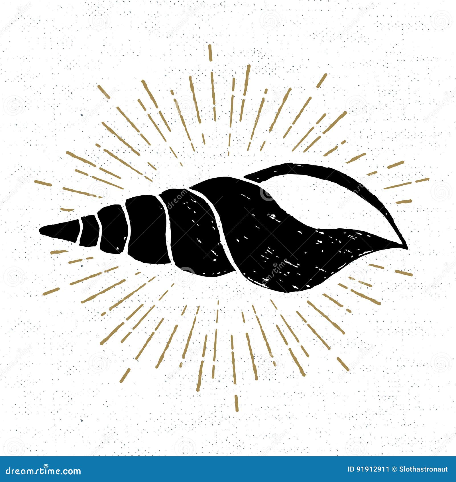 Hand Drawn Vintage Icon with a Textured Horn Seashell Vector ...