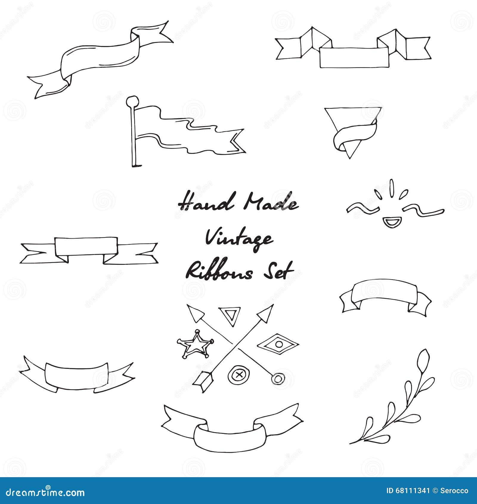 Hand Drawn Vintage Illustration - Set of Flags and Ribbons. Stock ...