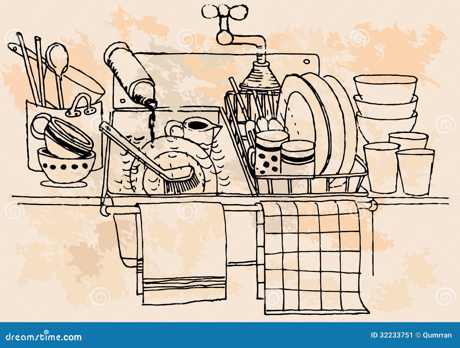 Hand-drawn vintage kitchen stock vector. Illustration of boiled - 32233751
