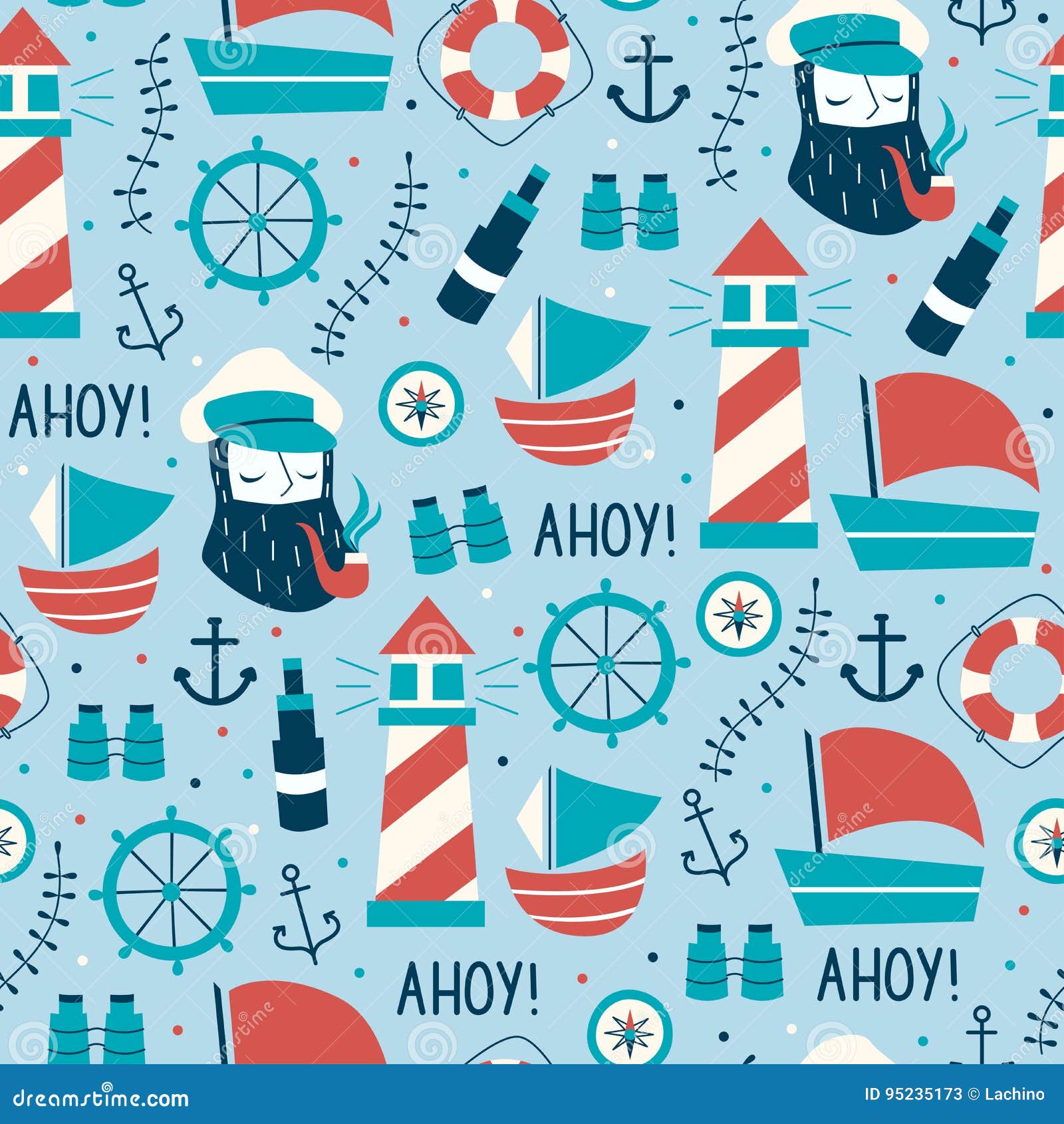 Hand Drawn Vintage Marine Seamless Pattern. Stock Vector - Illustration of hand, sailor: 95235173