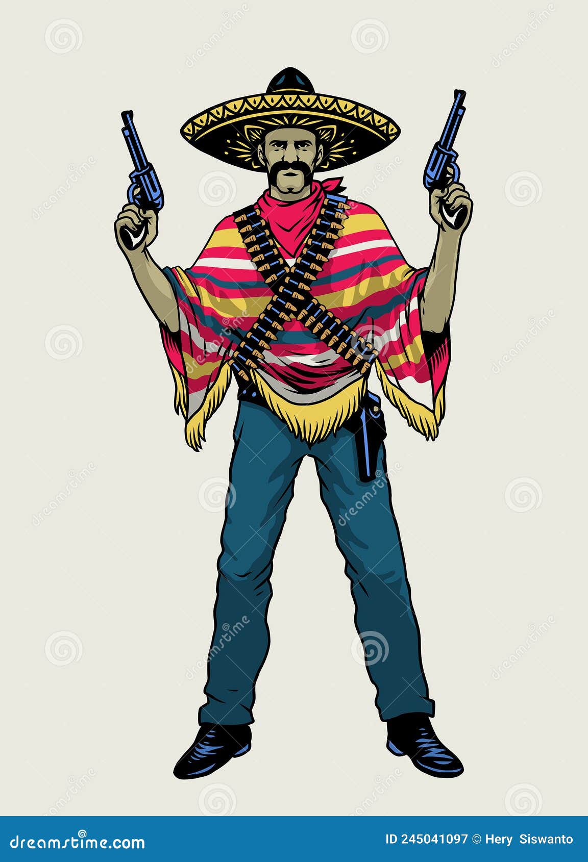 Hand Drawn Vintage Mexican Bandit Stock Vector - Illustration of ...