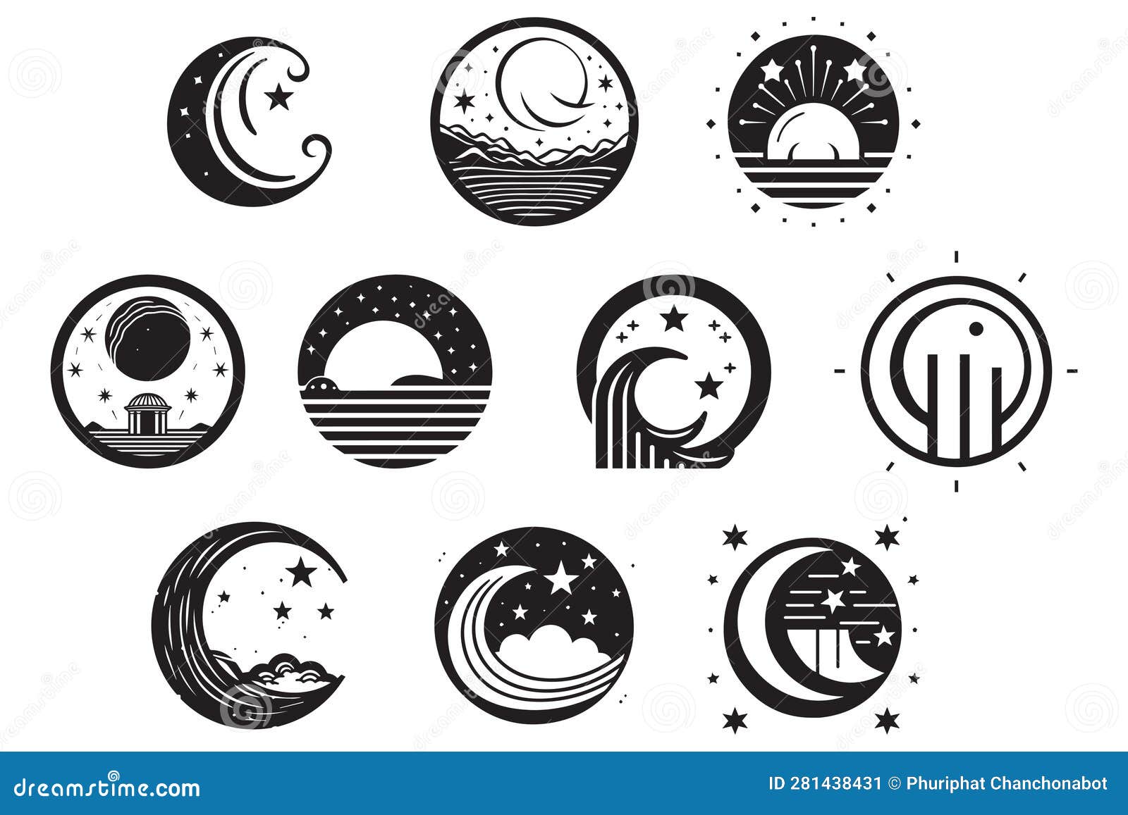 Hand Drawn Vintage Moon Logo in Flat Style Stock Vector - Illustration ...