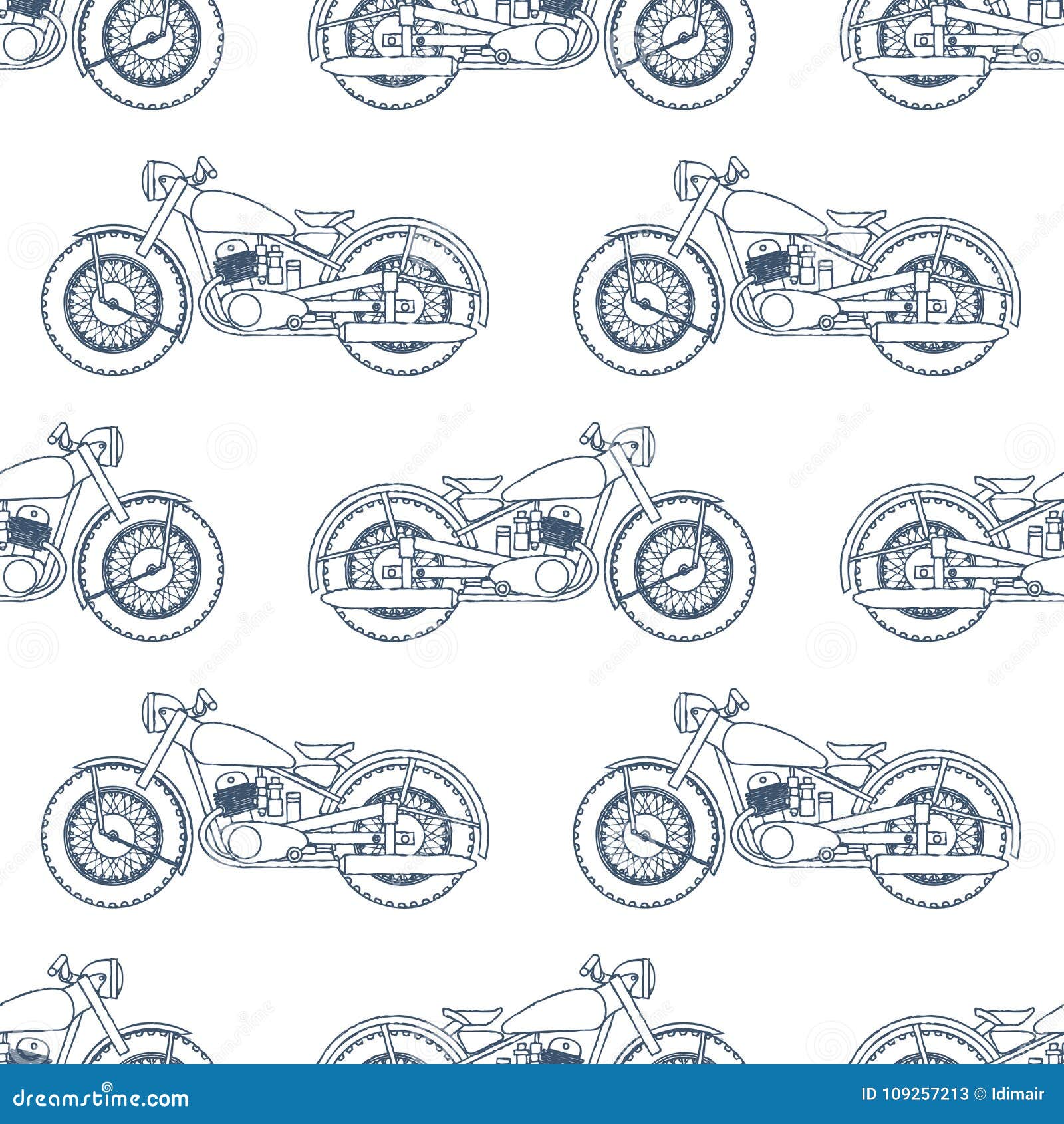 Hand Drawn Vintage Motorcycle Seamless Pattern Background. Vector Stock ...