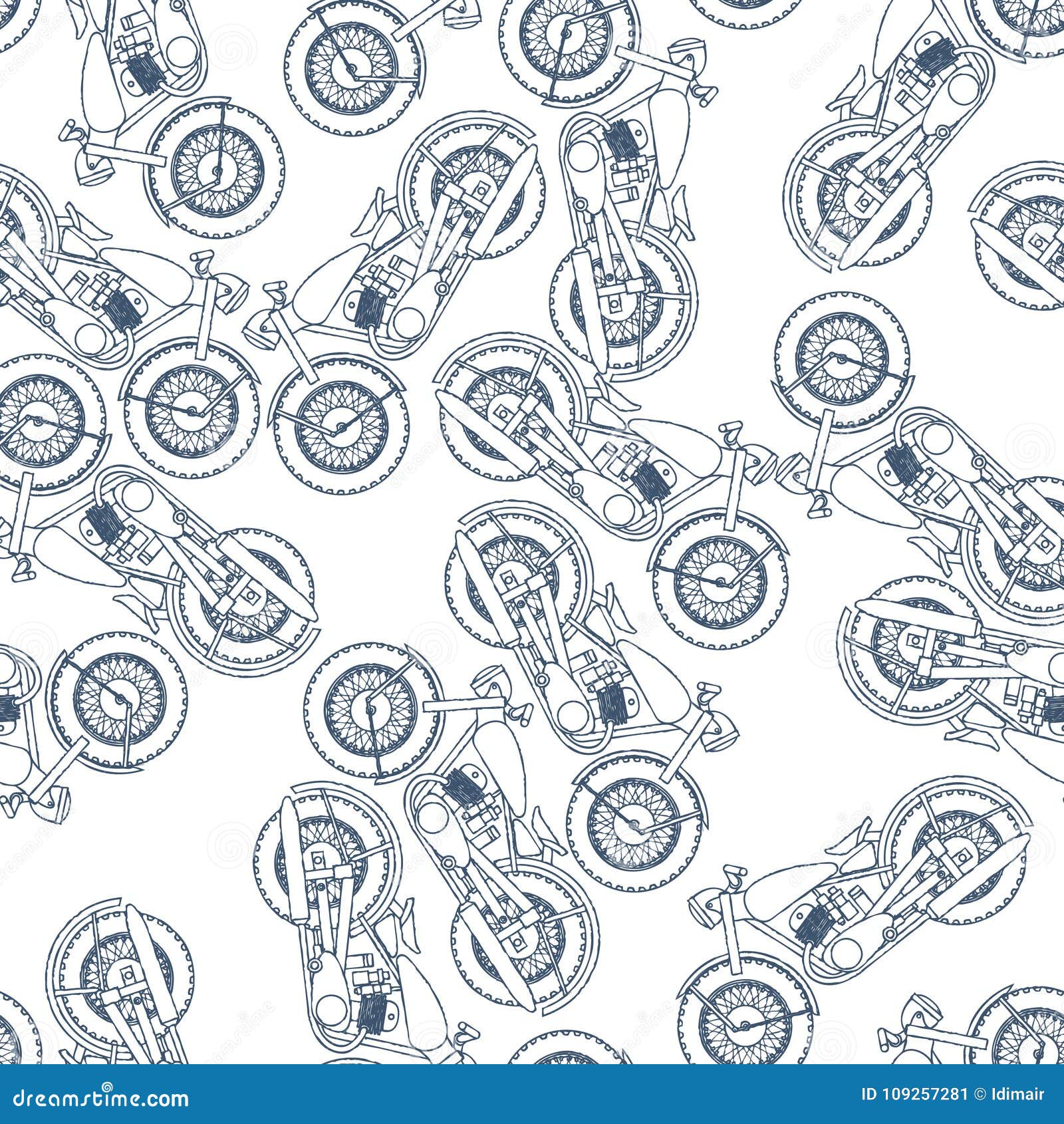 Hand Drawn Vintage Motorcycle Seamless Pattern Background. Vector Stock ...