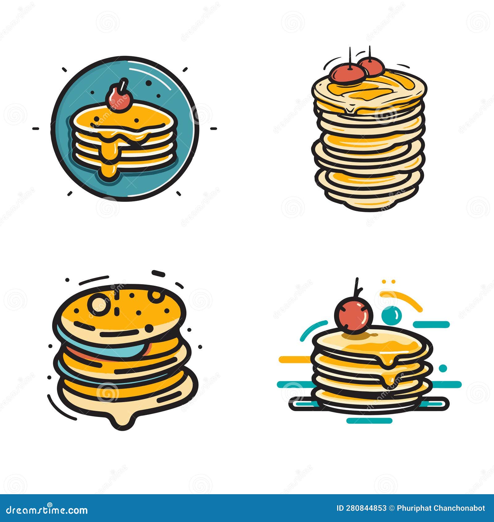 Hand Drawn Vintage Pancake in Flat Line Art Style Stock Vector ...