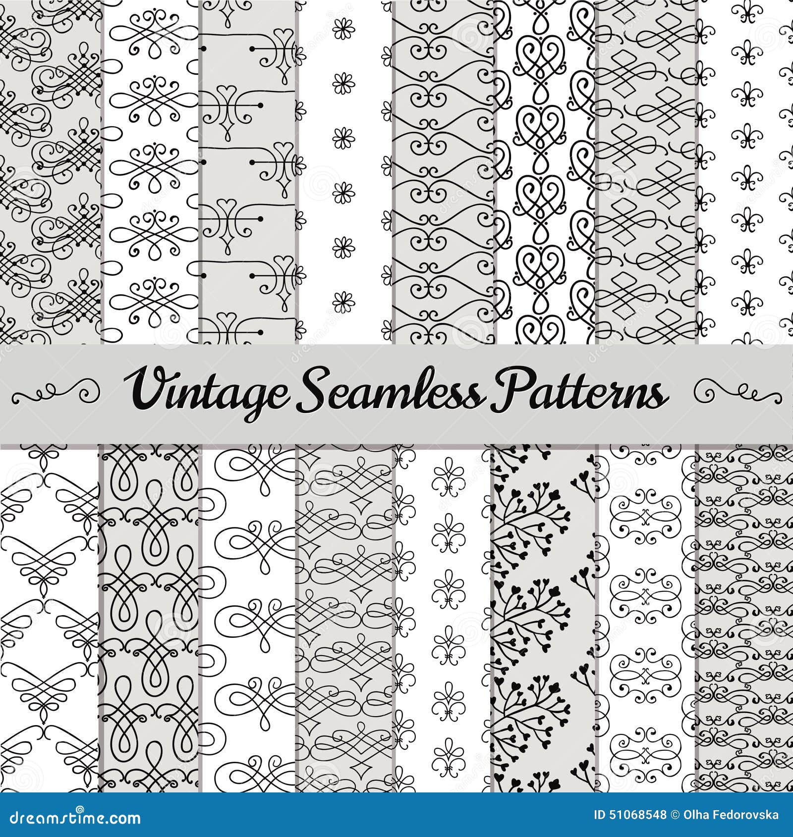Hand Drawn Vintage Seamless Patterns Stock Vector - Illustration of ...
