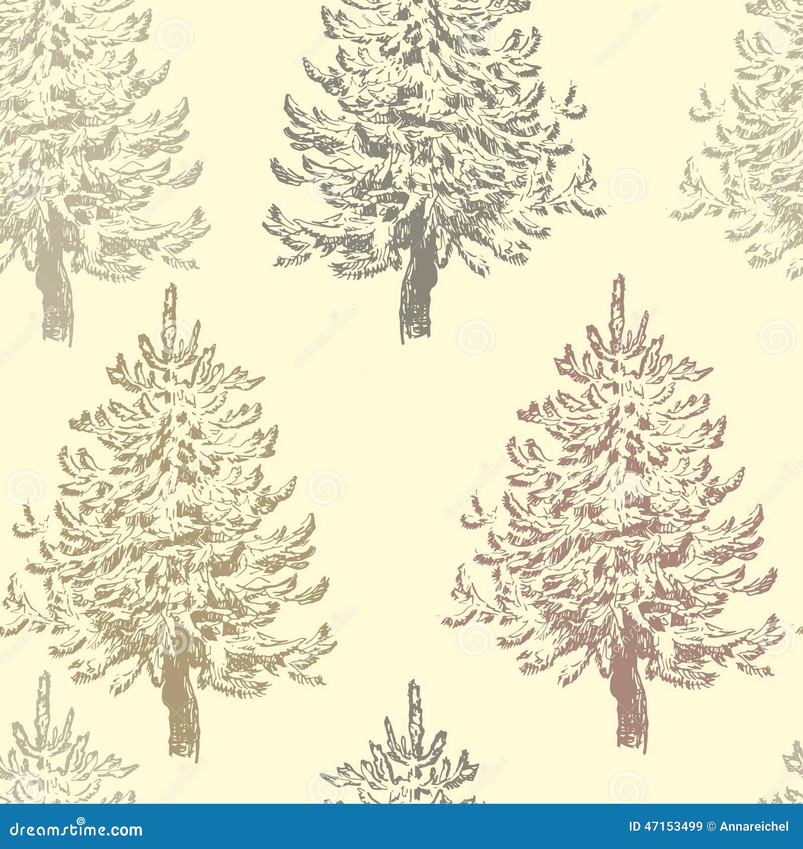 Hand Drawn Vintage Spruce Trees Seamless Pattern Stock Vector ...