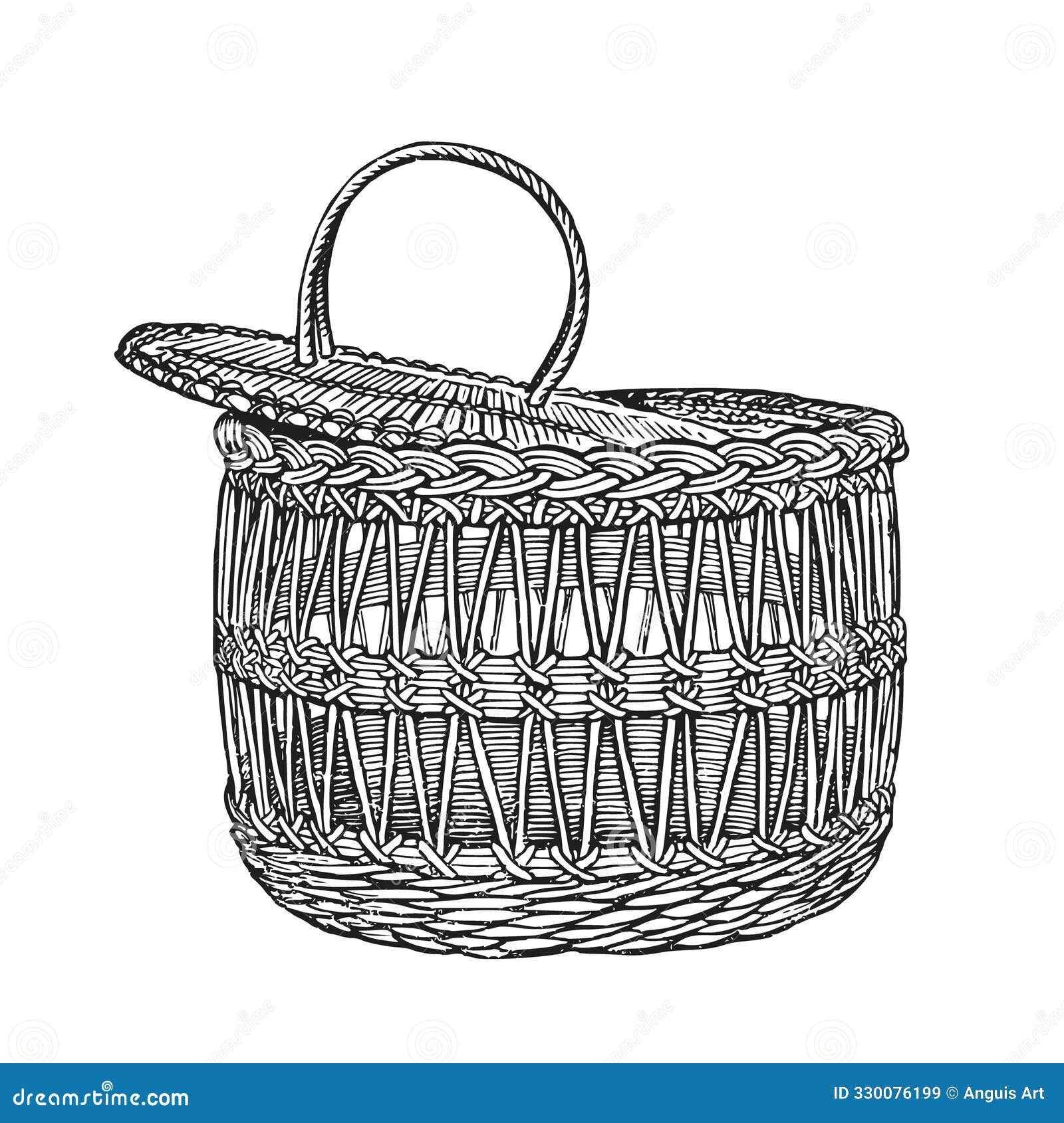 Hand Drawn Vintage Wicker Basket. Stock Illustration - Illustration of ...