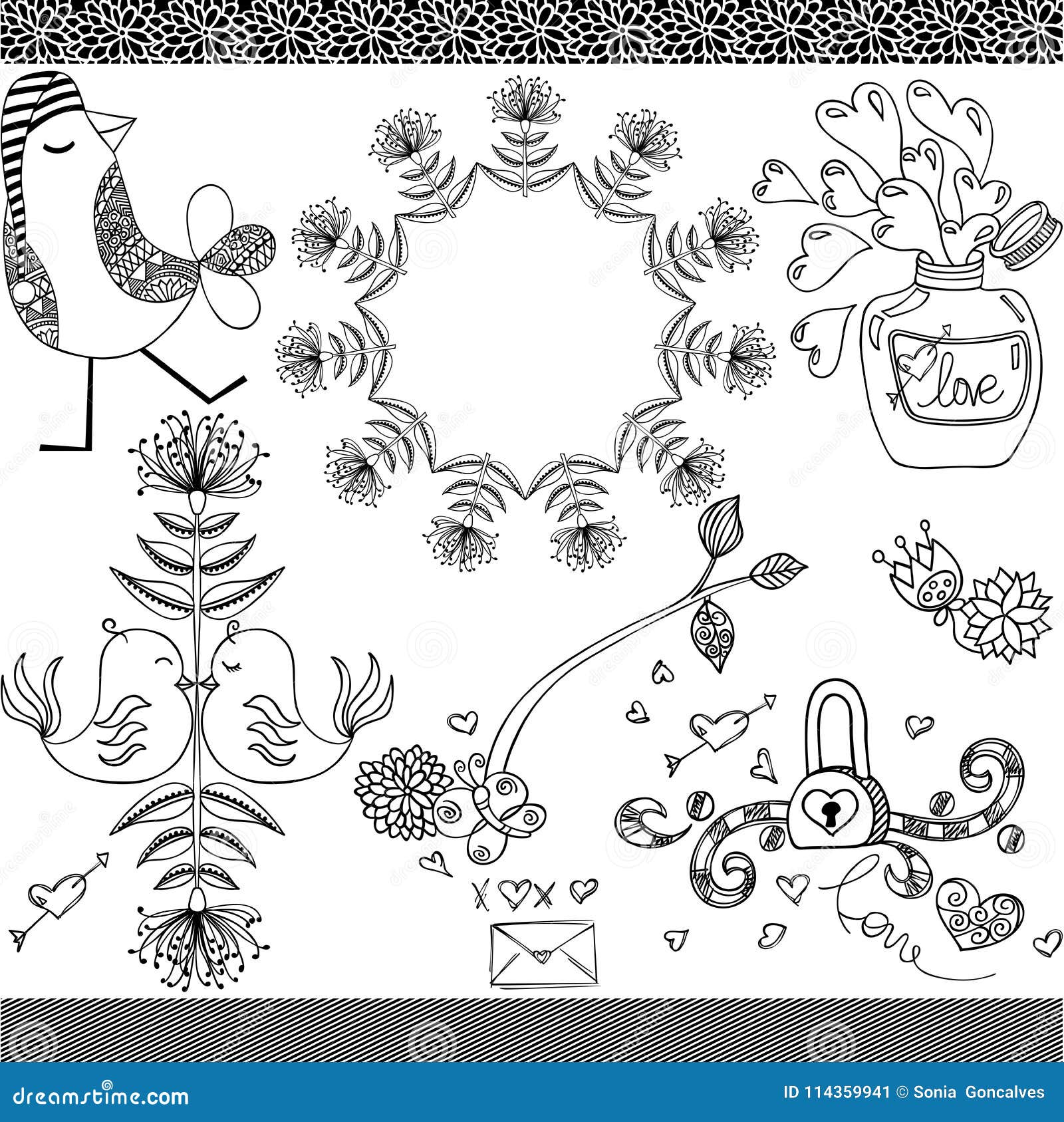 Hand Drawn Vintager Ornamental Set Digital Decorative Elements Stock ...