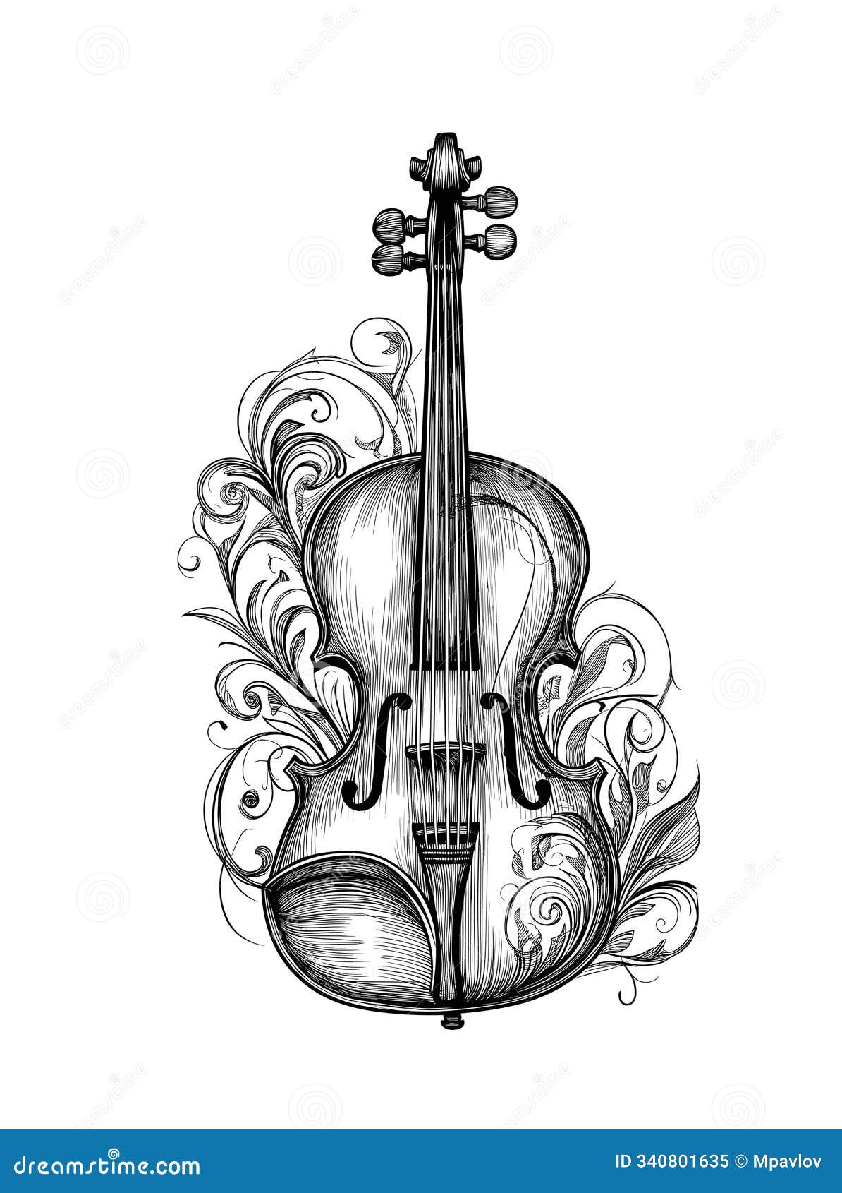 Hand drawn violin stock illustration. Illustration of hand - 340801635
