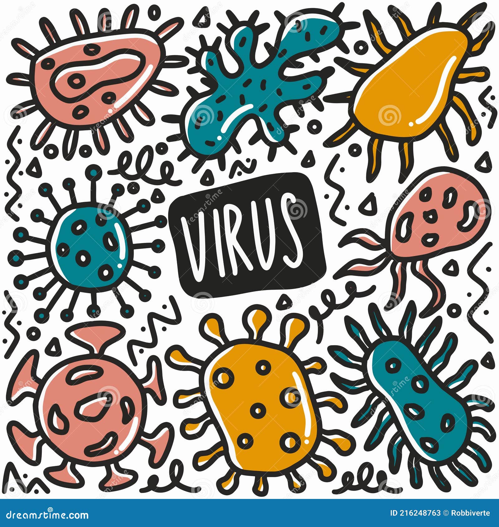 Hand Drawn Virus Doodle Set Stock Vector - Illustration of sick ...