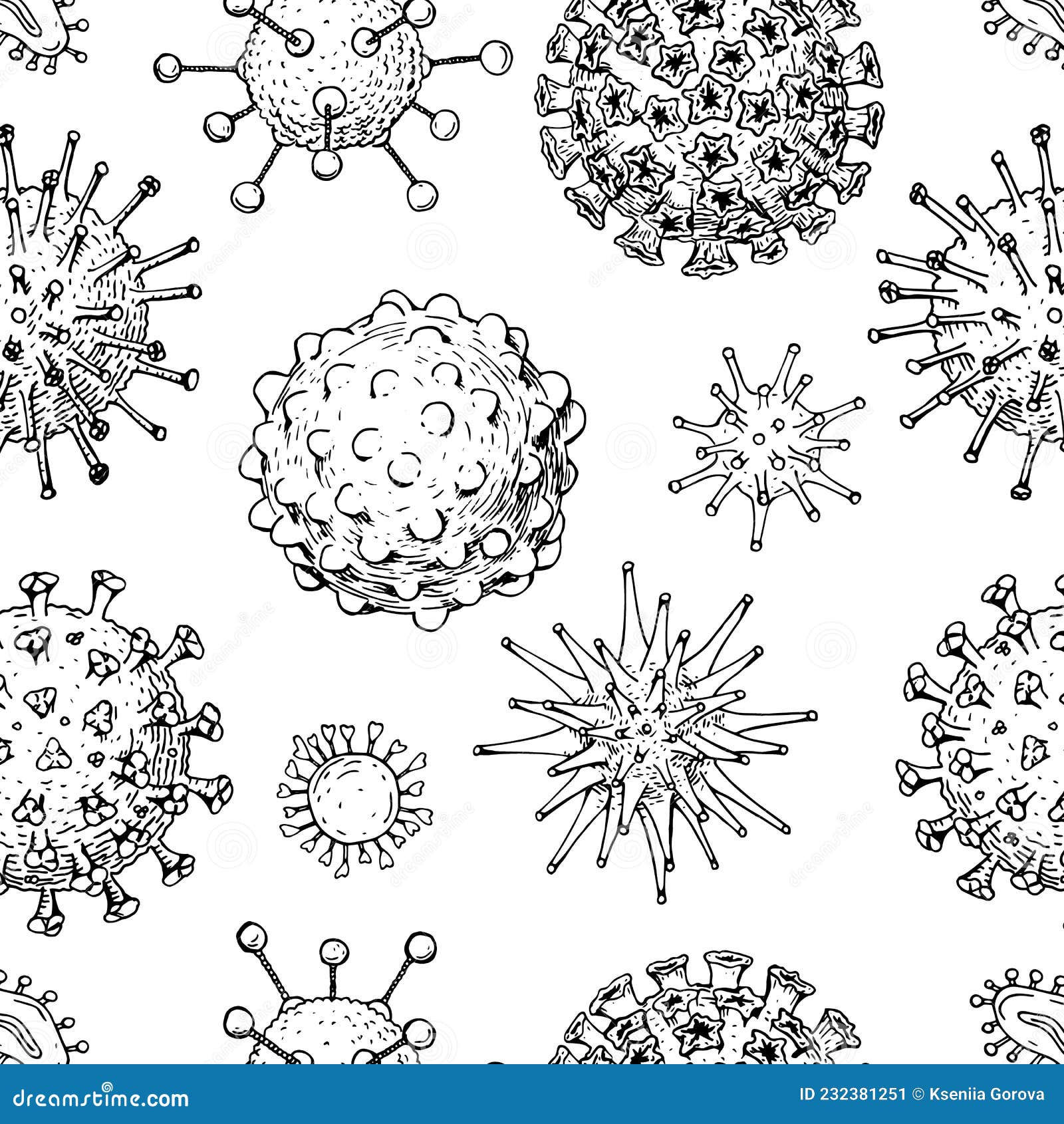 Hand Drawn Virus Seamless Pattern in Sketch Style. Microscope Virus ...
