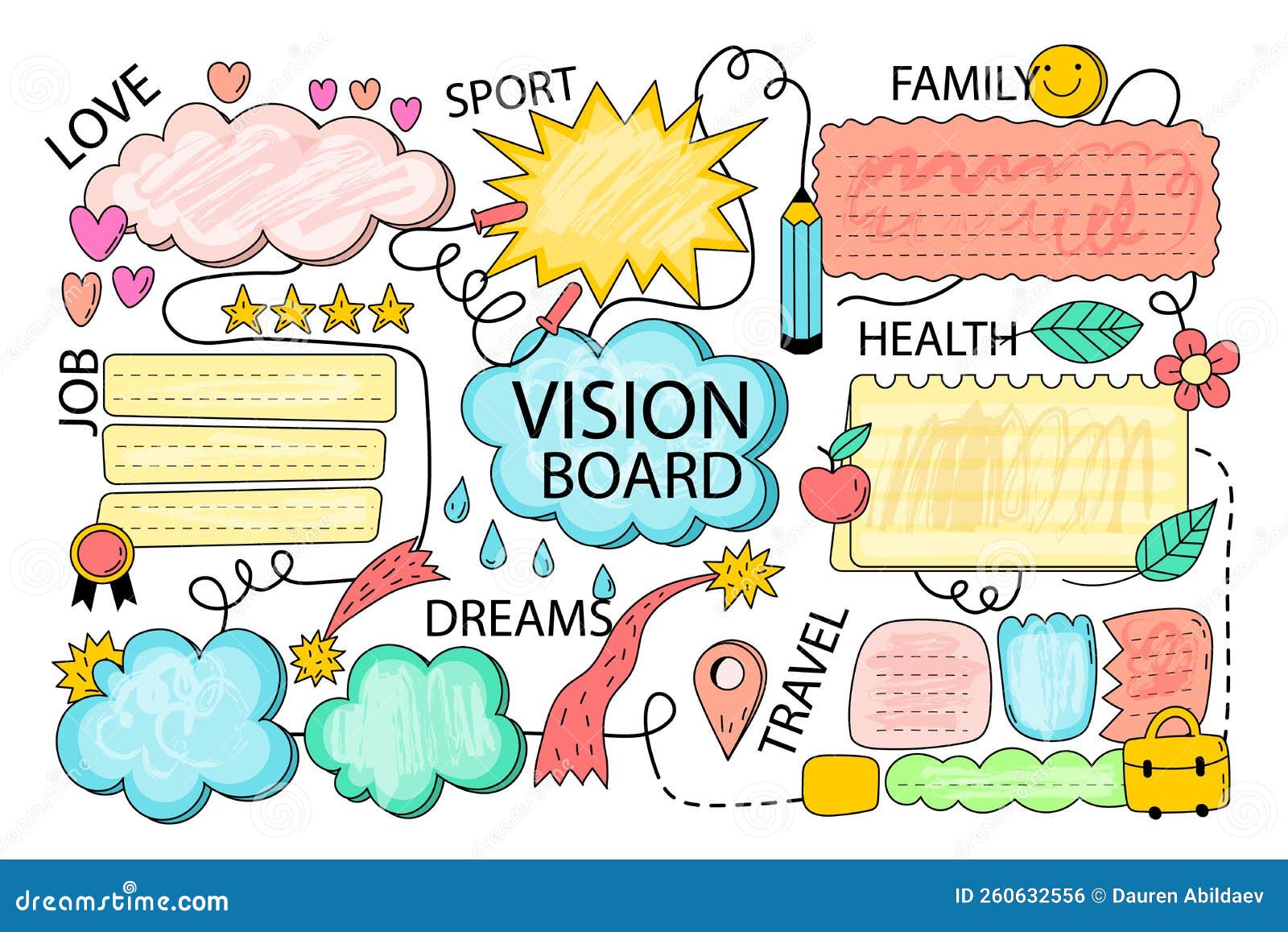 Hand Drawn Vision Board Vector Illustration. Stock Vector ...