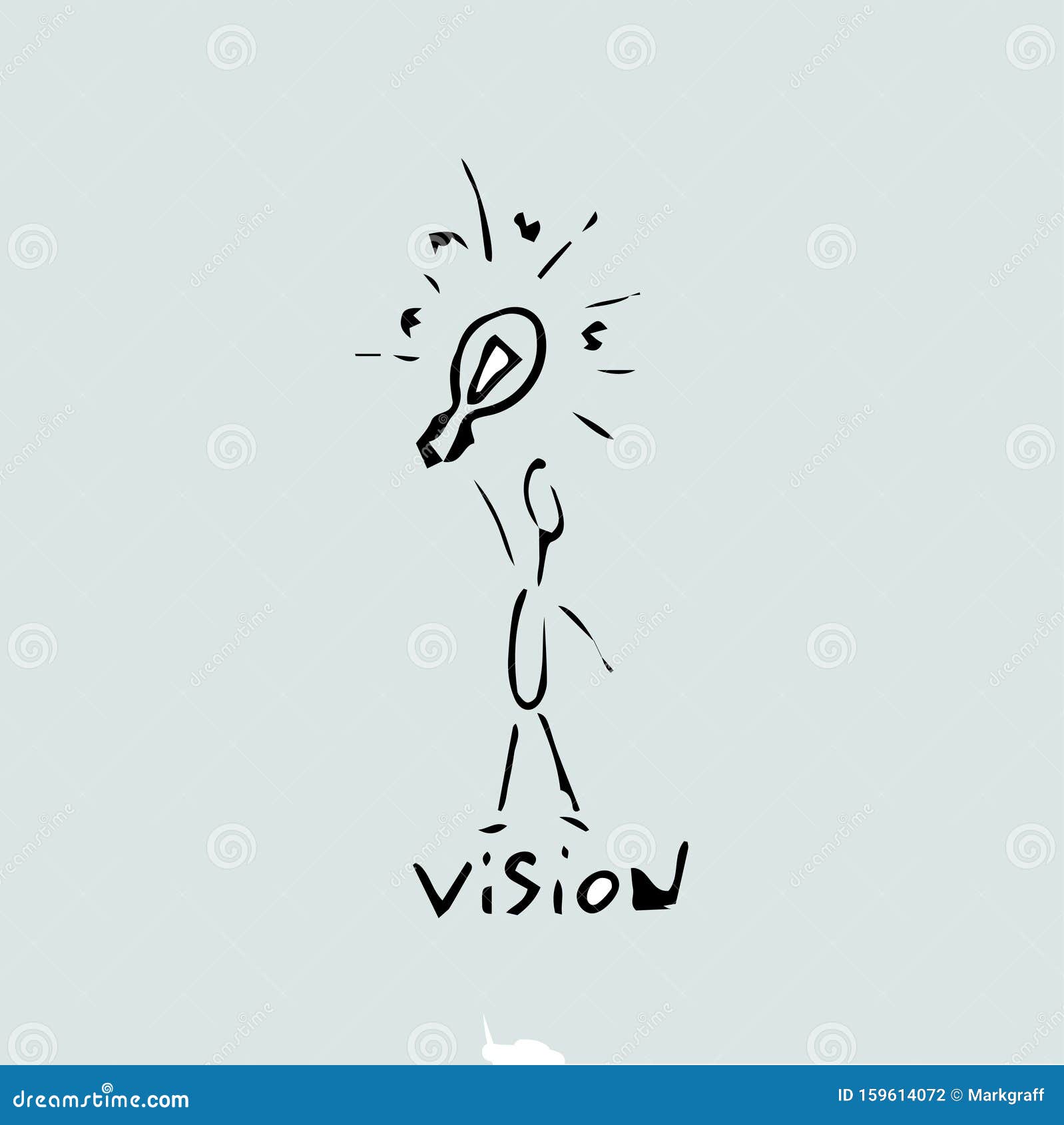 Hand Drawn, Vision Idea, Drawing of a Man with a Light Bulb Stock ...