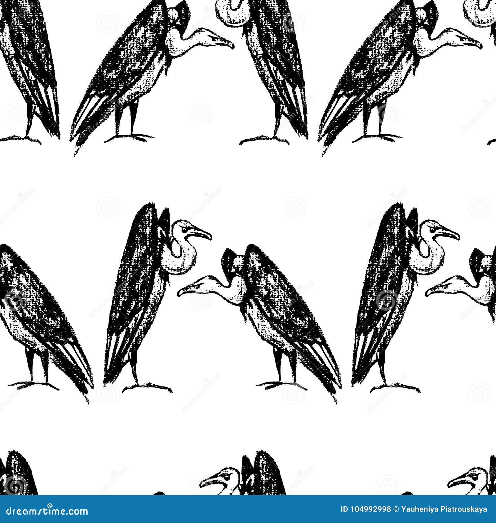Hand Drawn Vultures Pattern Stock Vector - Illustration of animal ...