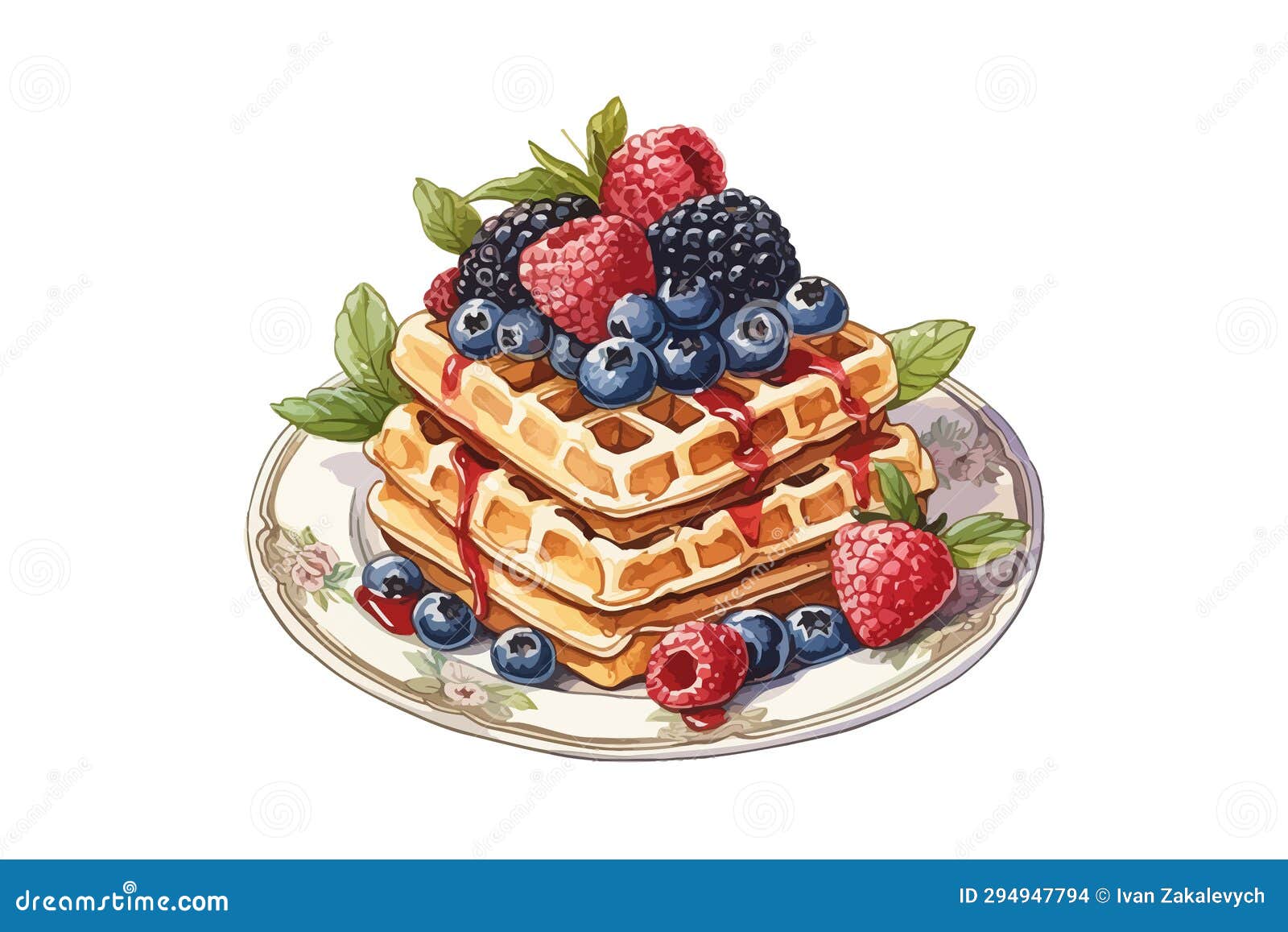 Hand Drawn Waffles with Fruit in Vintage Engraved Style. Vector ...