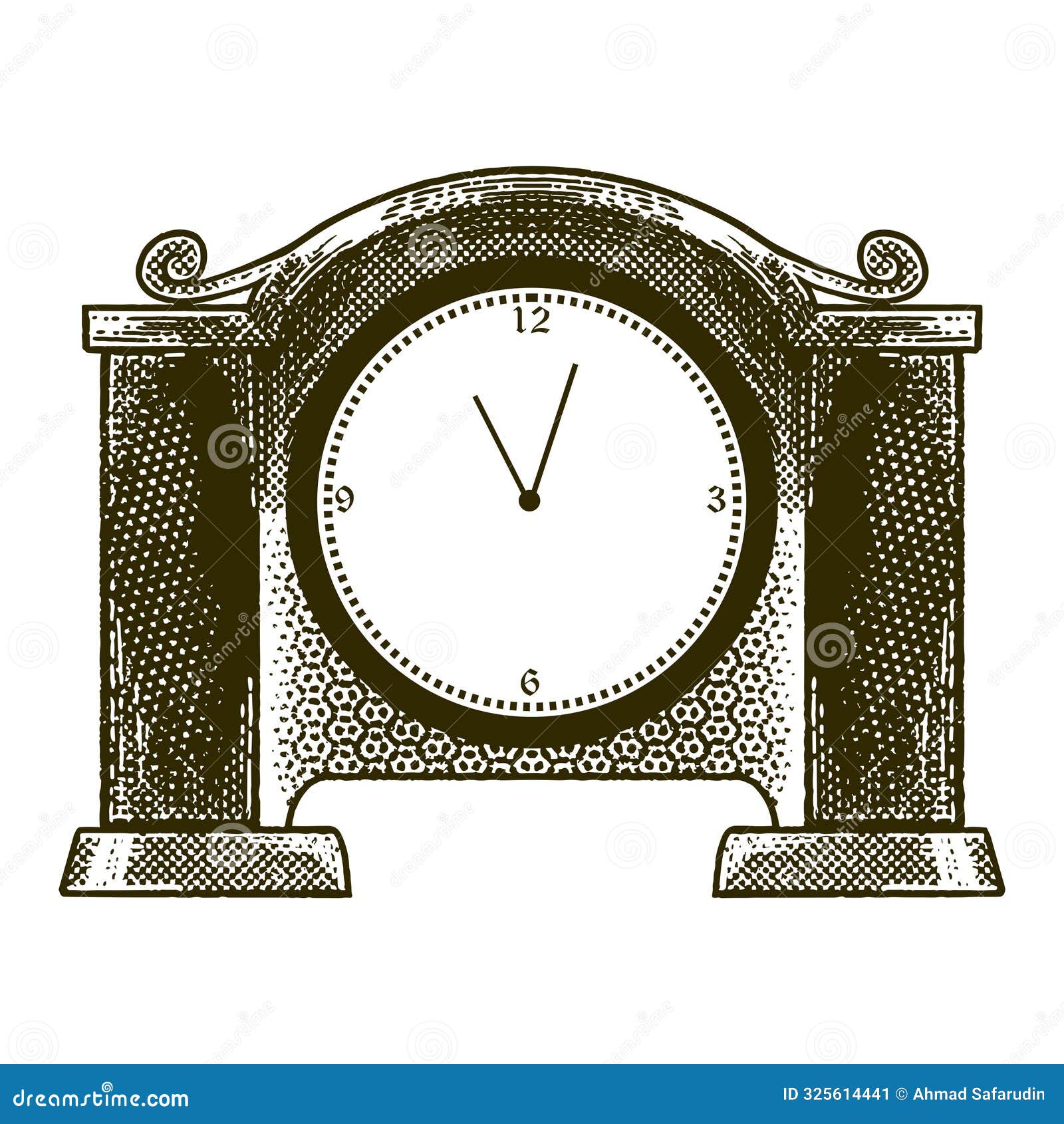 Hand Drawn of Wall Clock and Watch. Vector Illustration in Black and ...