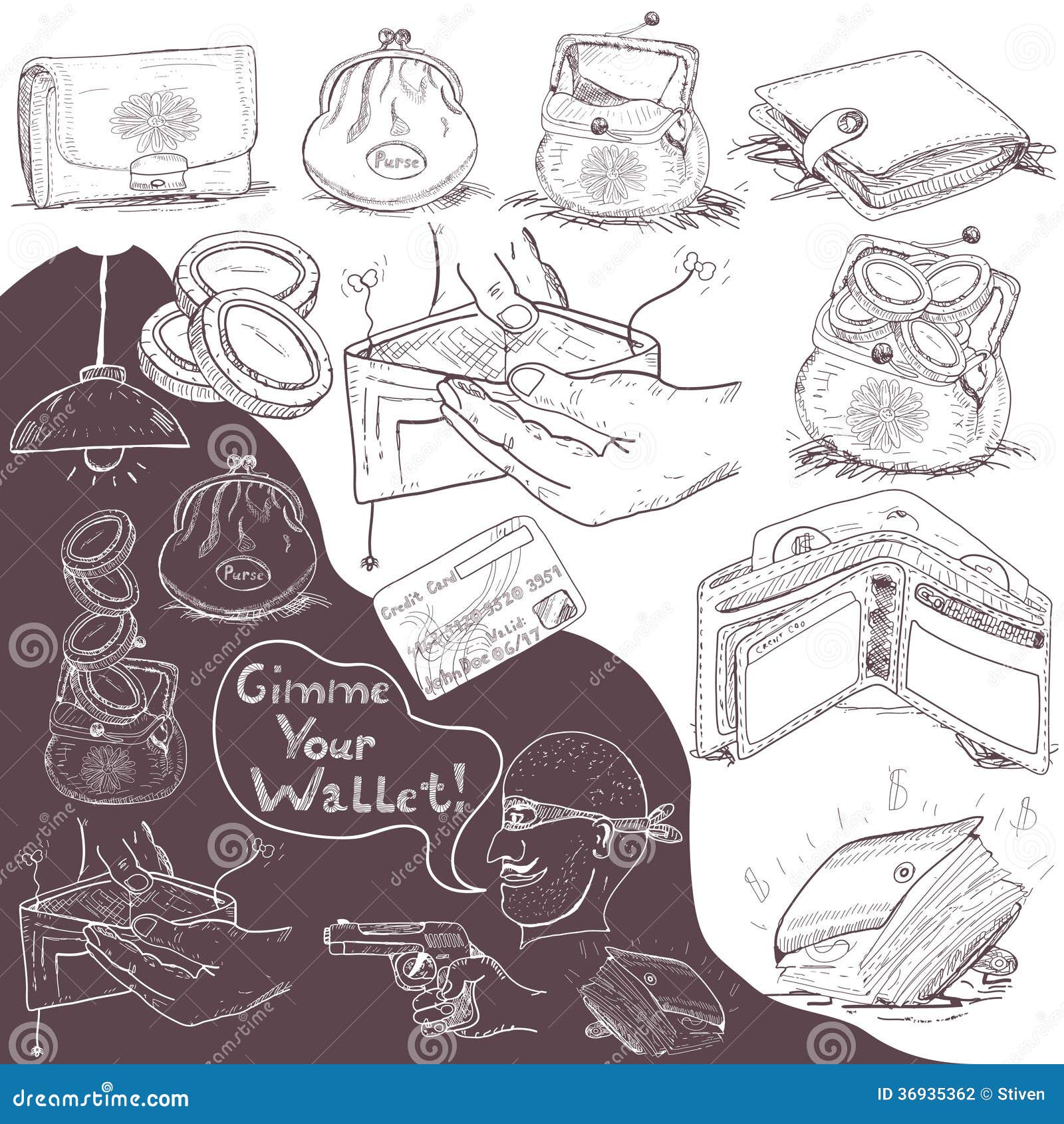 Hand drawn wallet set stock vector. Illustration of finance - 36935362