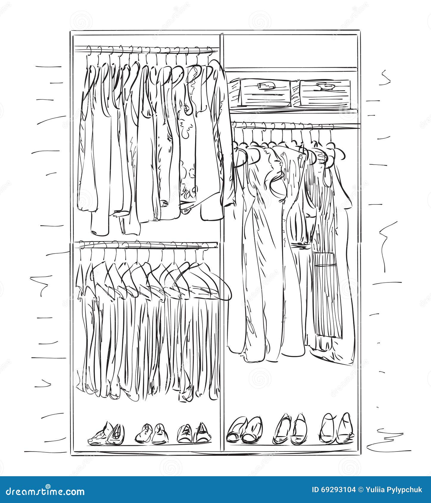 Hand Drawn Wardrobe. Clothes Sketch. Stock Vector - Illustration of ...