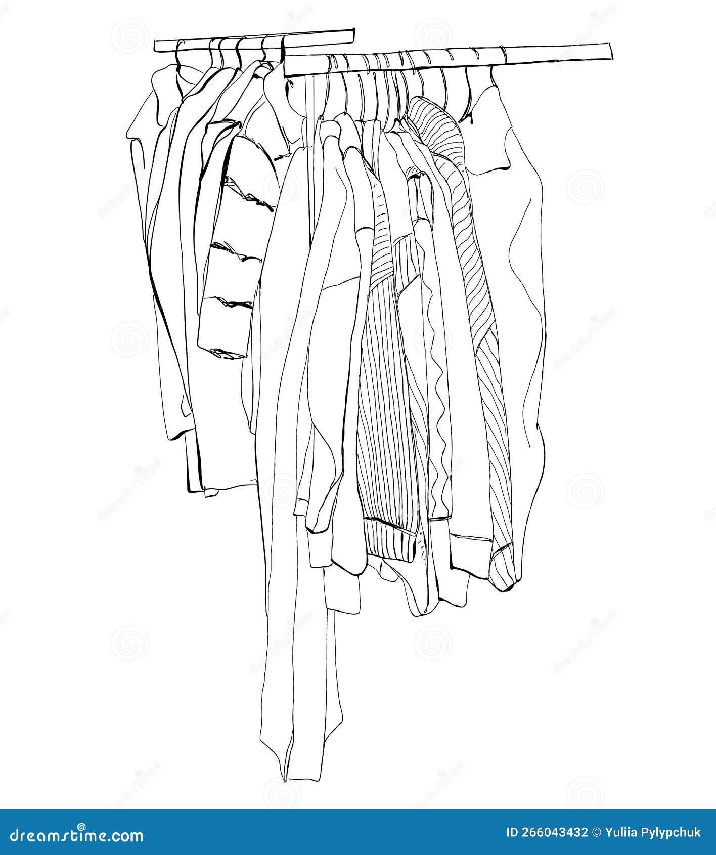 Hand Drawn Wardrobe Sketch. Clothes on the Hangers Stock Vector ...