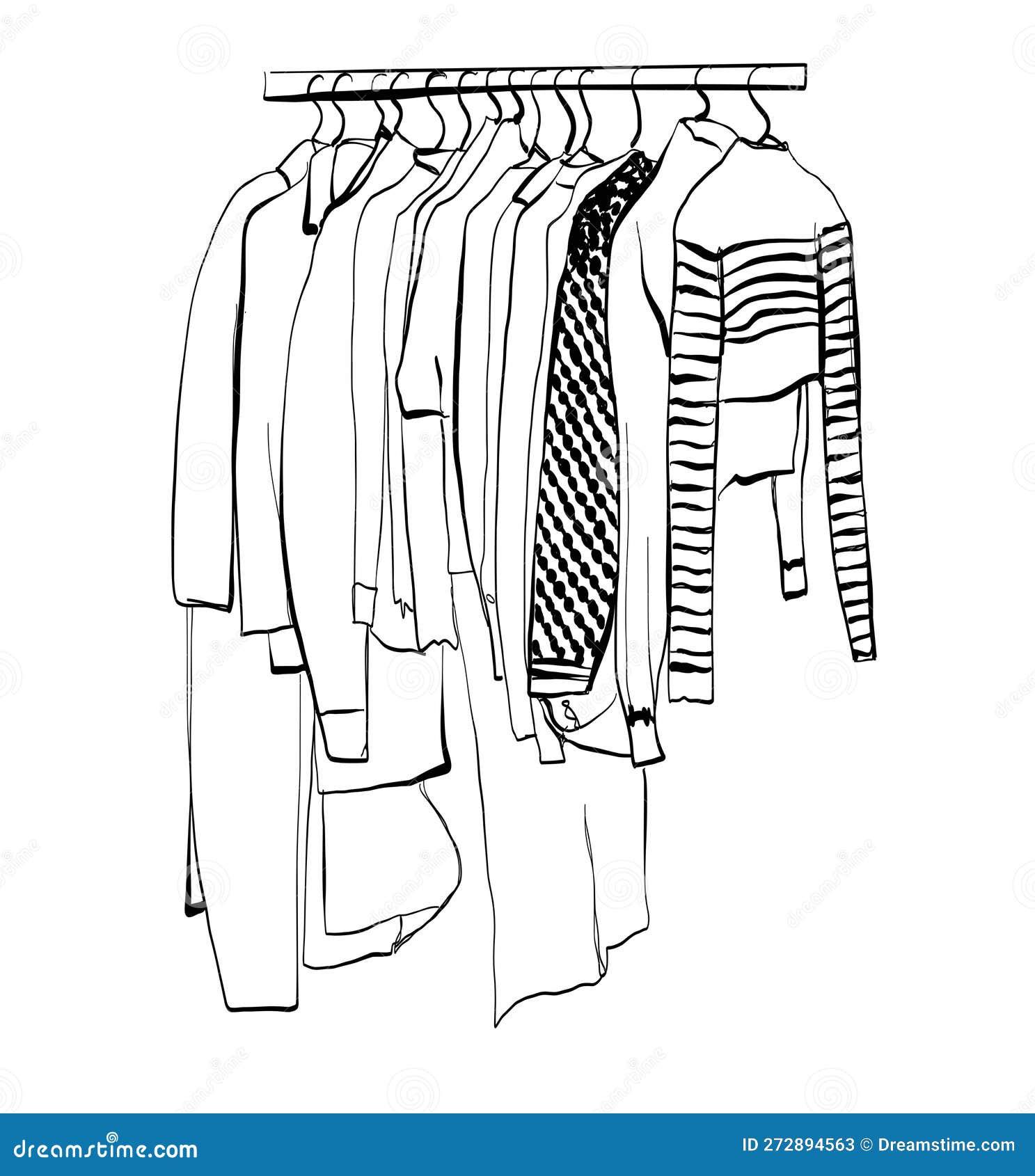 Hand Drawn Wardrobe Sketch. Clothes on the Hangers Stock Vector ...