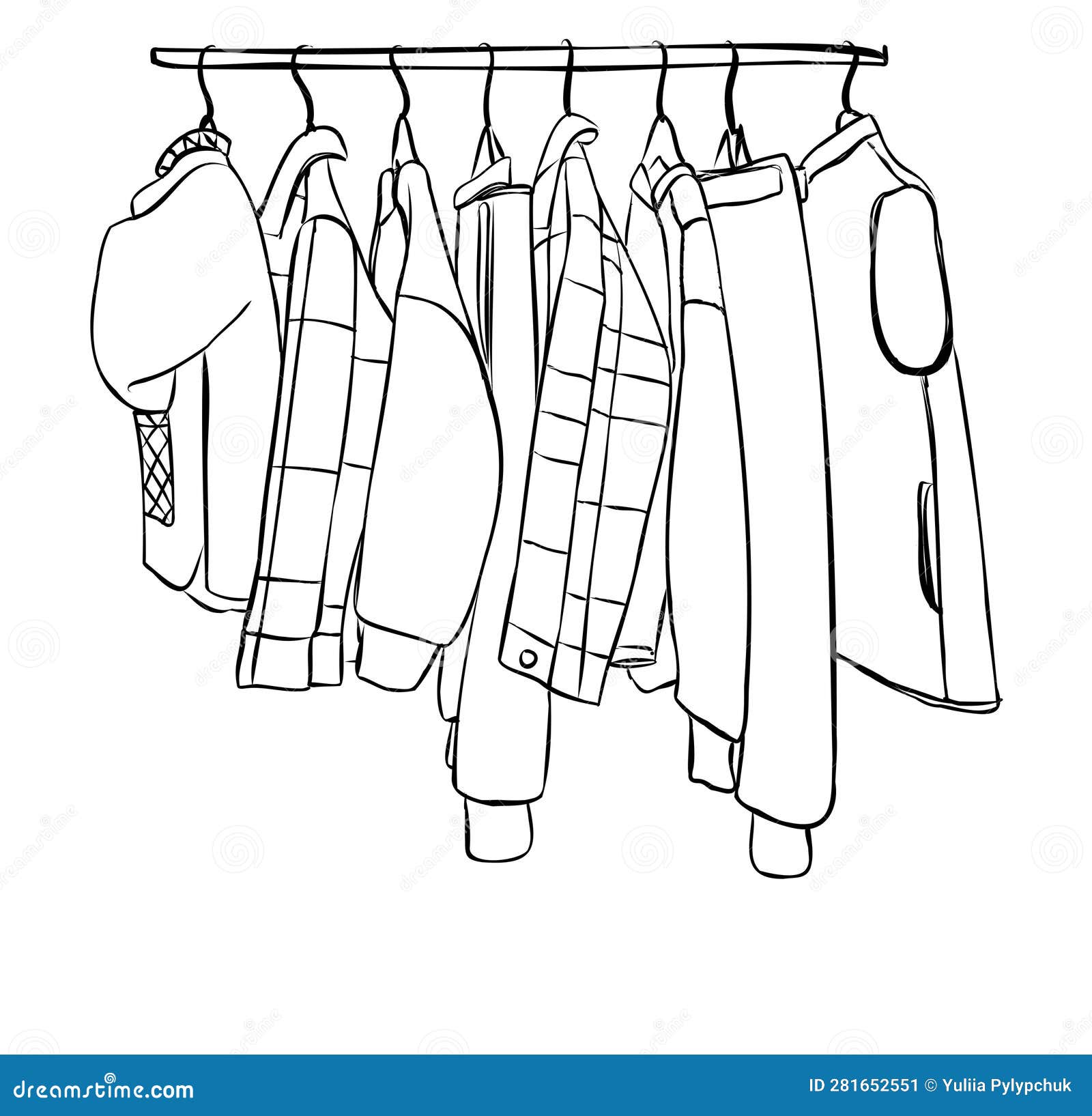 Hand Drawn Wardrobe Sketch. Clothes on the Hangers Stock Vector ...