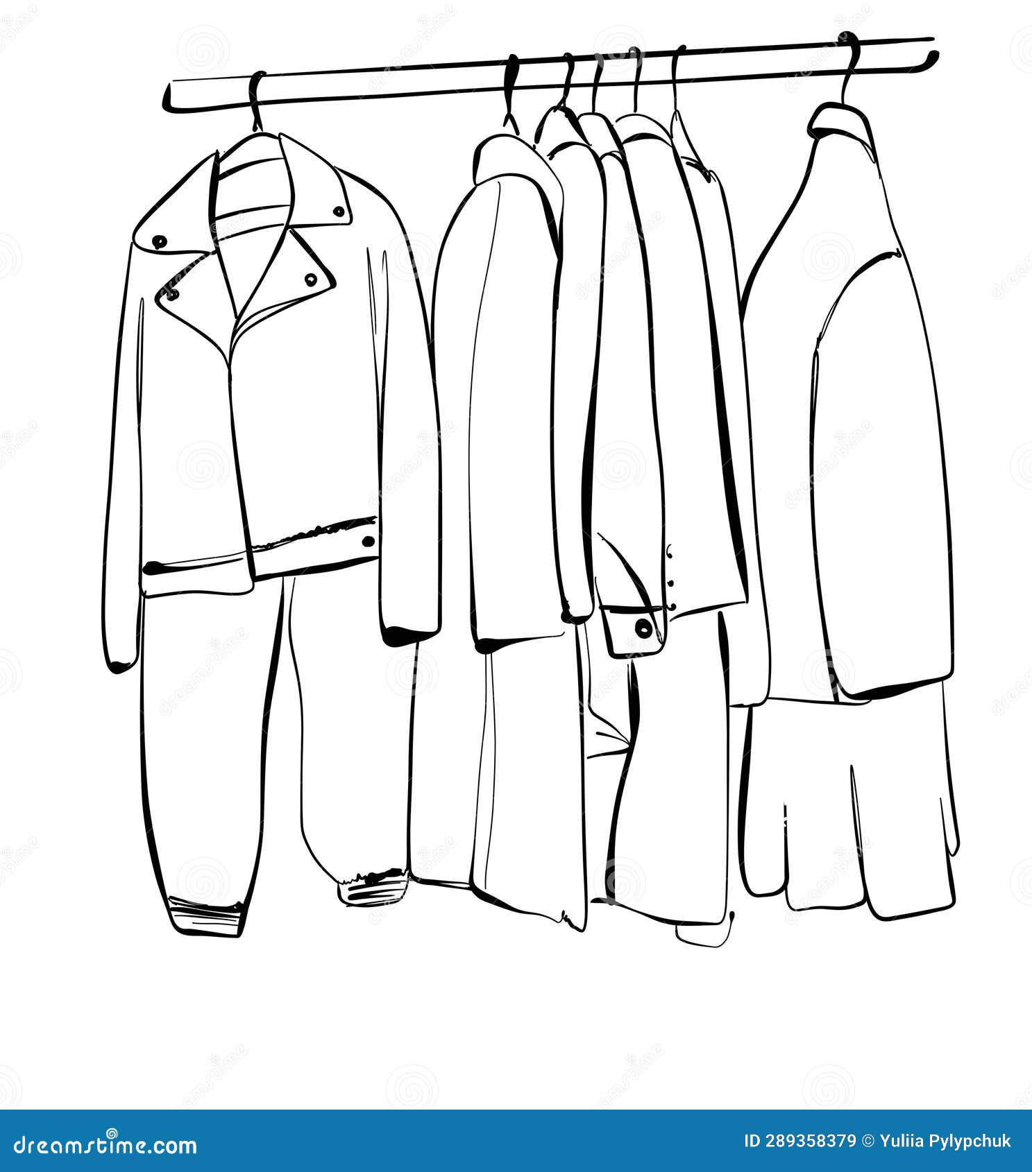 Hand Drawn Wardrobe Sketch. Clothes on the Hangers Stock Vector ...