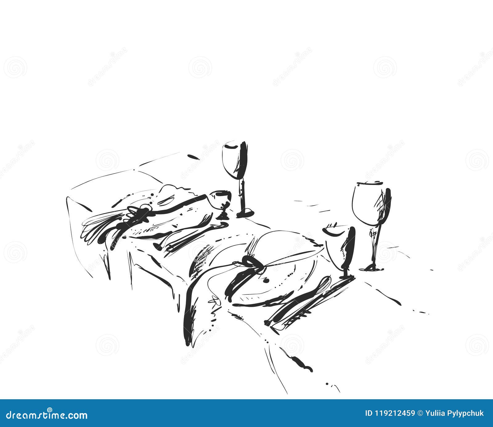 Hand Drawn Wares. Romantic Dinner for Two. Serving. Stock Vector ...