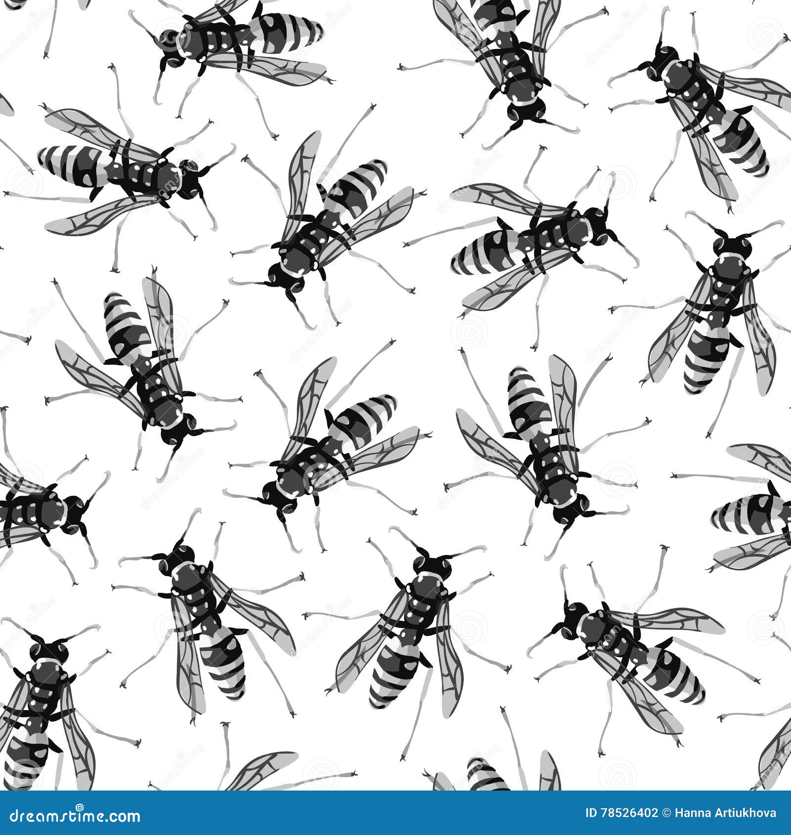 Bee And Wasp Seamless Pattern On White Background. Vector Stock ...