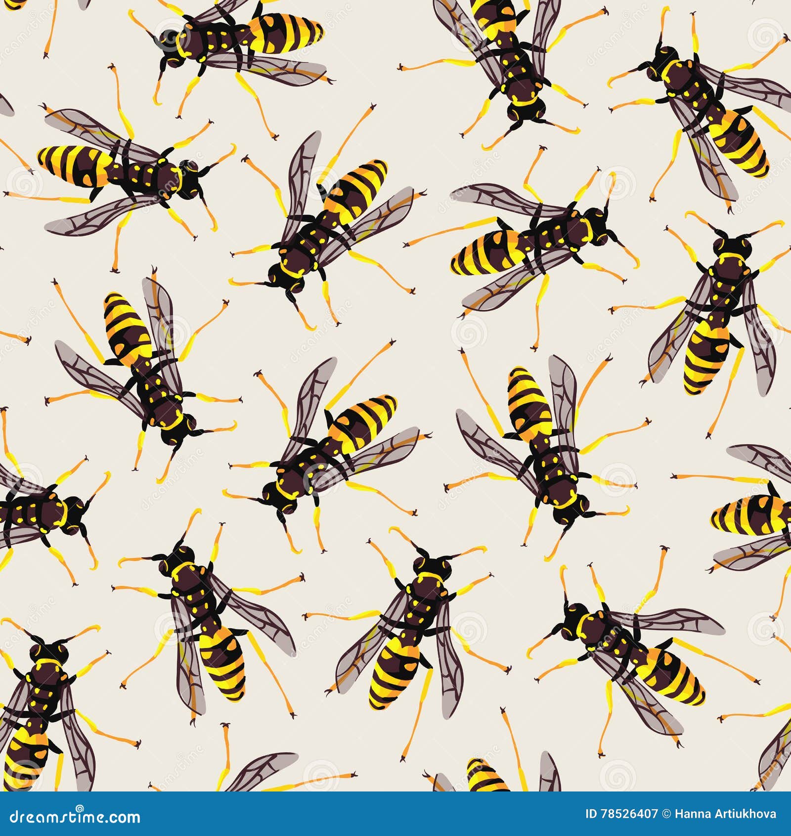 Hand Drawn Wasp Seamless Pattern Stock Illustration - Illustration of ...