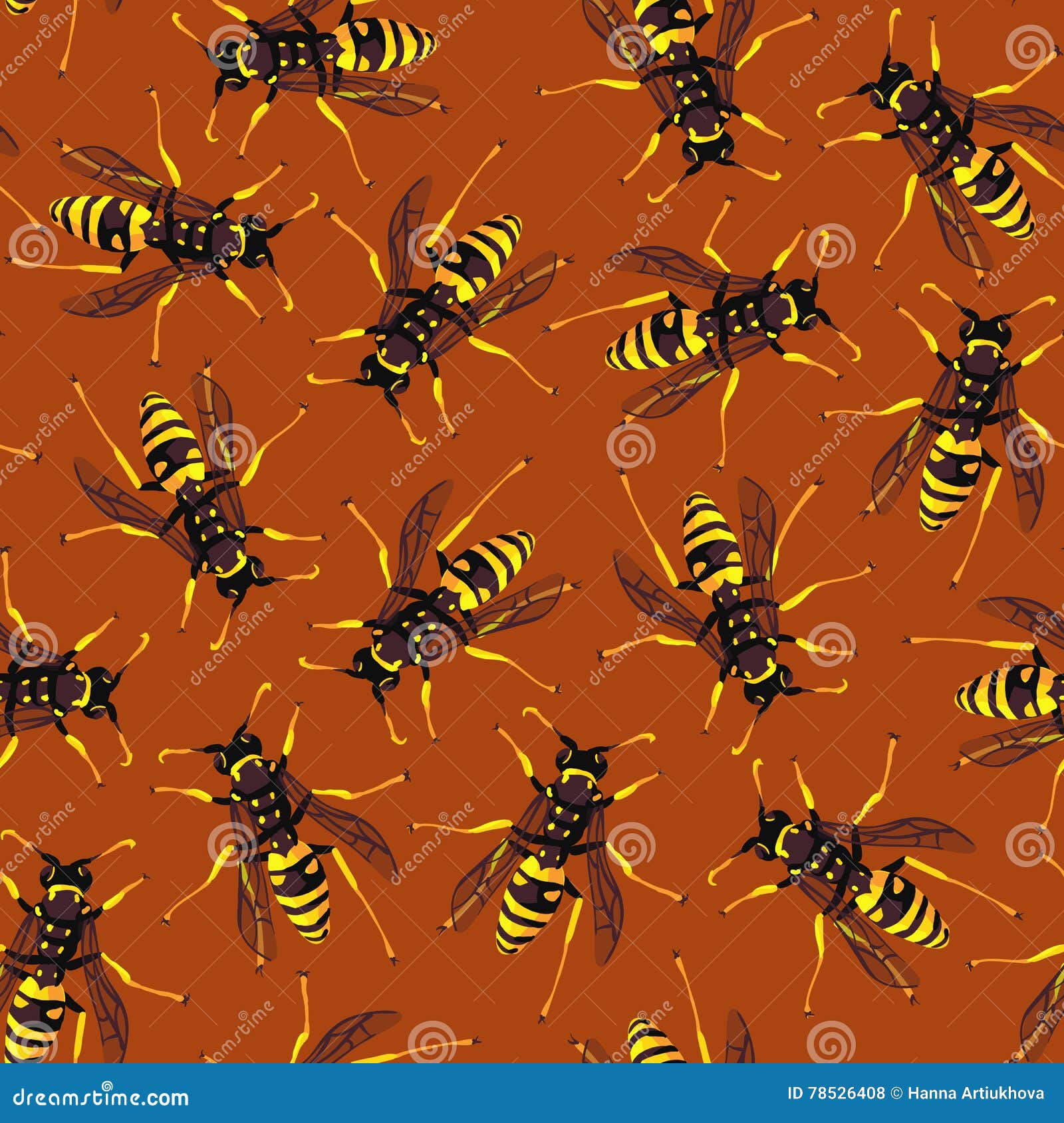 Hand Drawn Wasp Seamless Pattern Stock Illustration - Illustration of ...