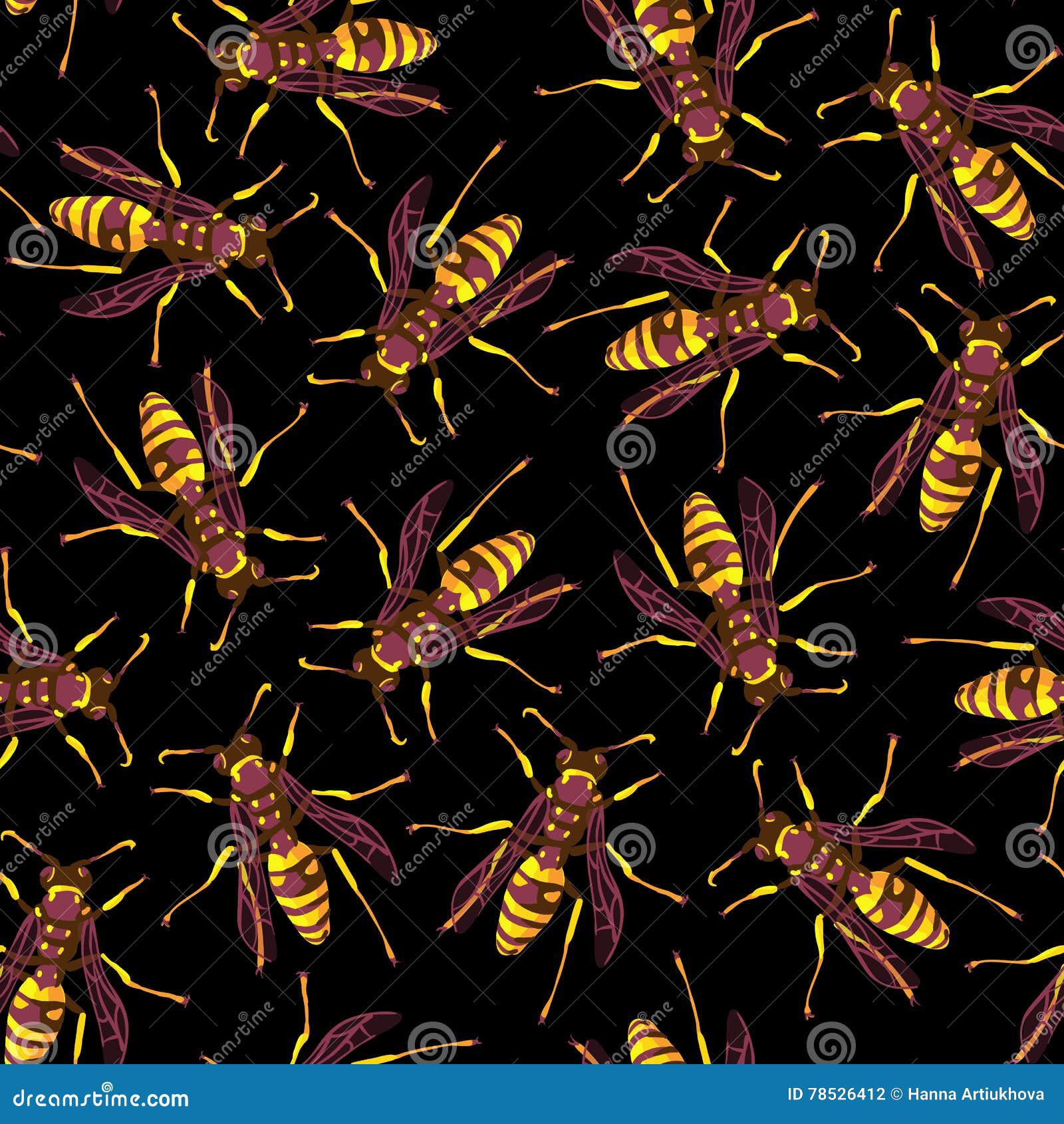 Hand Drawn Wasp Seamless Pattern Stock Vector - Illustration of ...