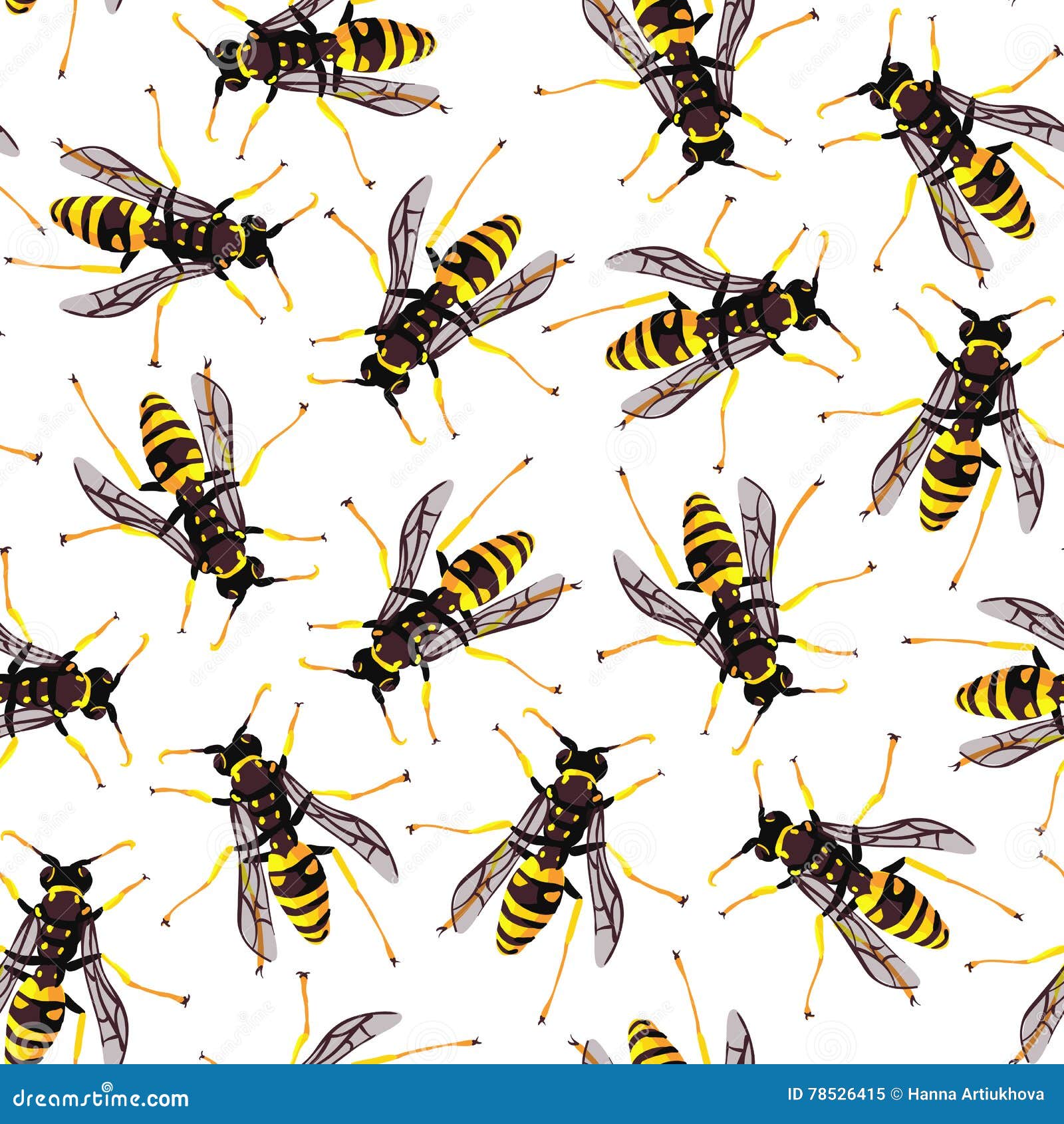 Hand Drawn Wasp Seamless Pattern Stock Illustration - Illustration of ...