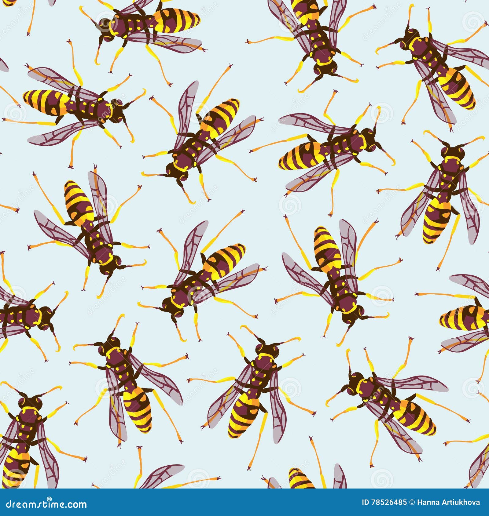 Hand Drawn Wasp Seamless Pattern Stock Illustration - Illustration of ...