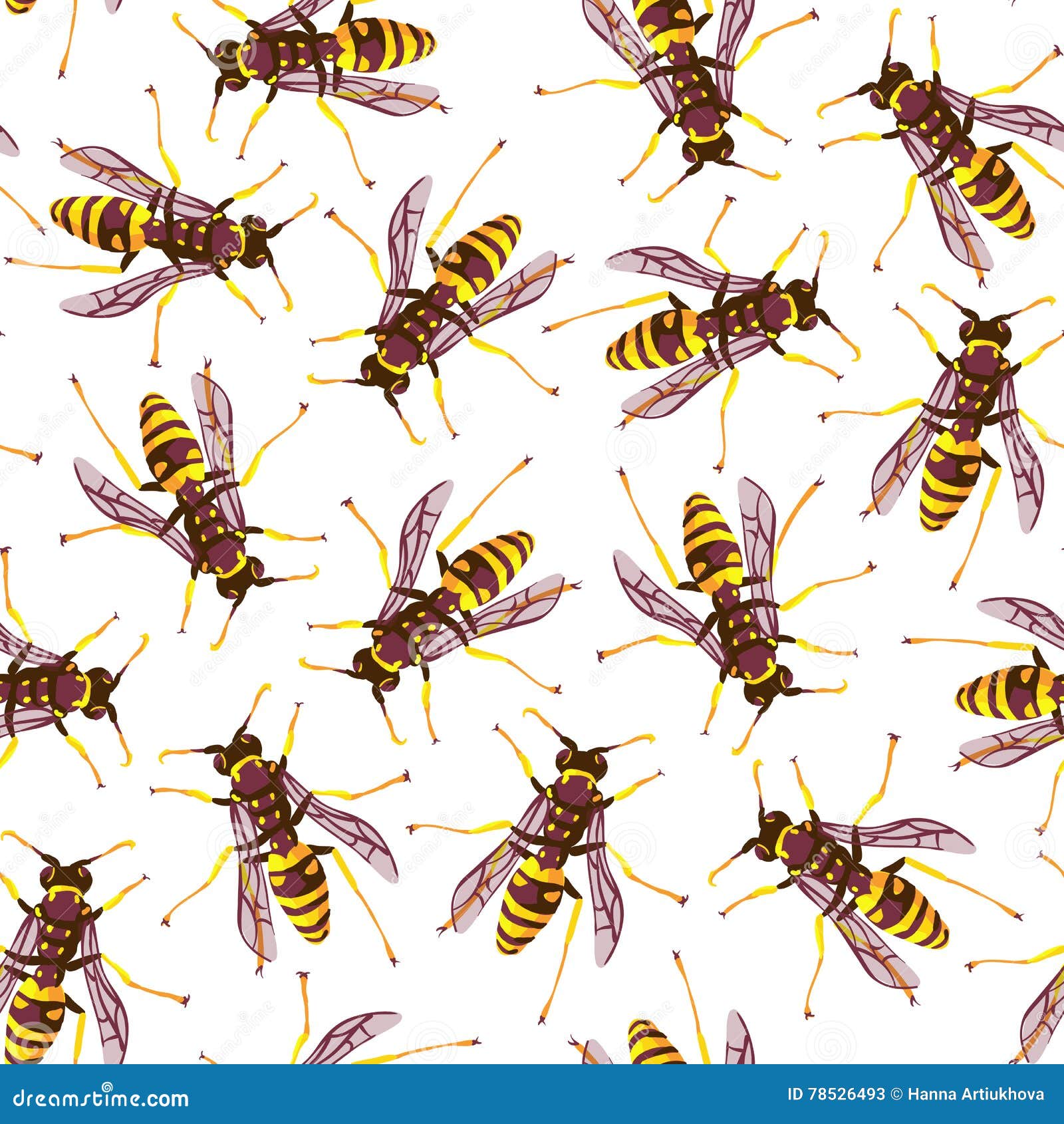 Hand Drawn Wasp Seamless Pattern Stock Illustration - Illustration of ...