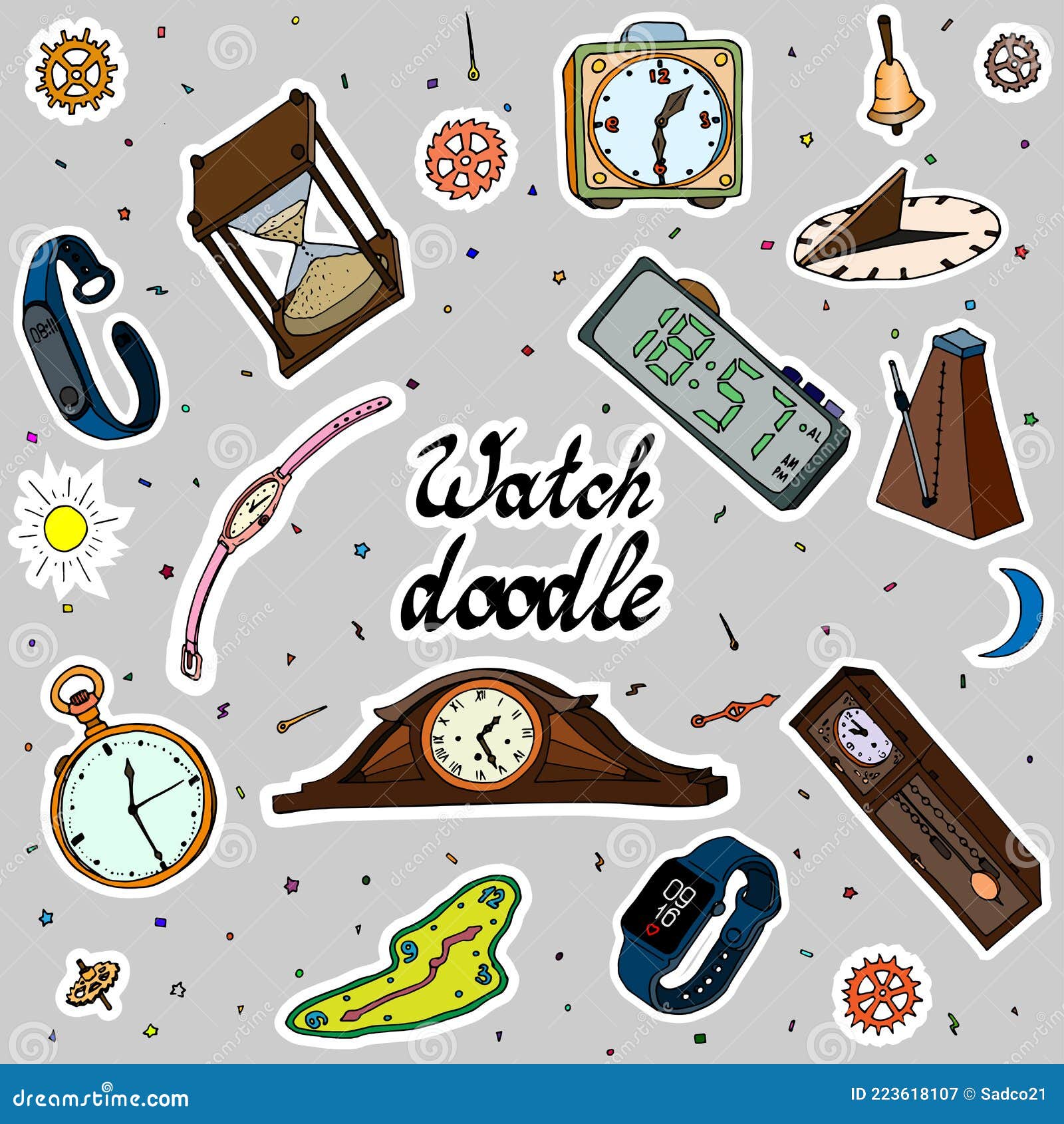 Colored watch doodle stock vector. Illustration of isolated - 223618107