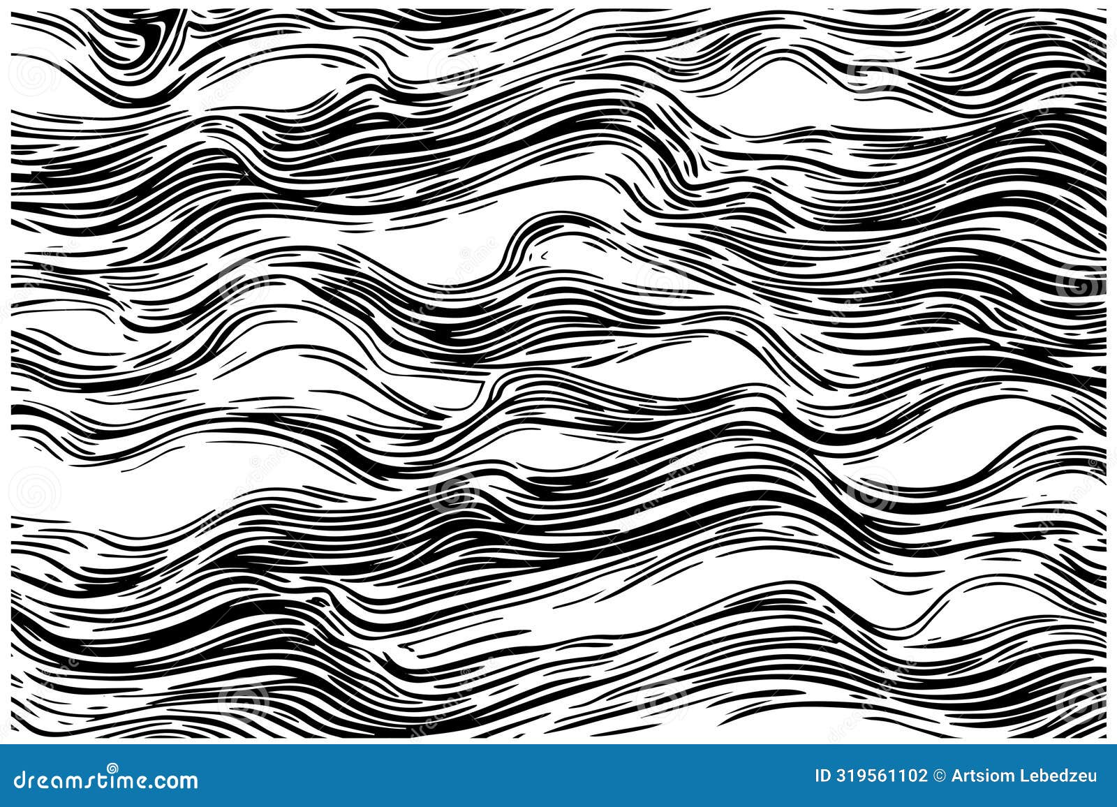 Hand Drawn Water Texture Engraved. Ink Pattern Vector Illustration ...