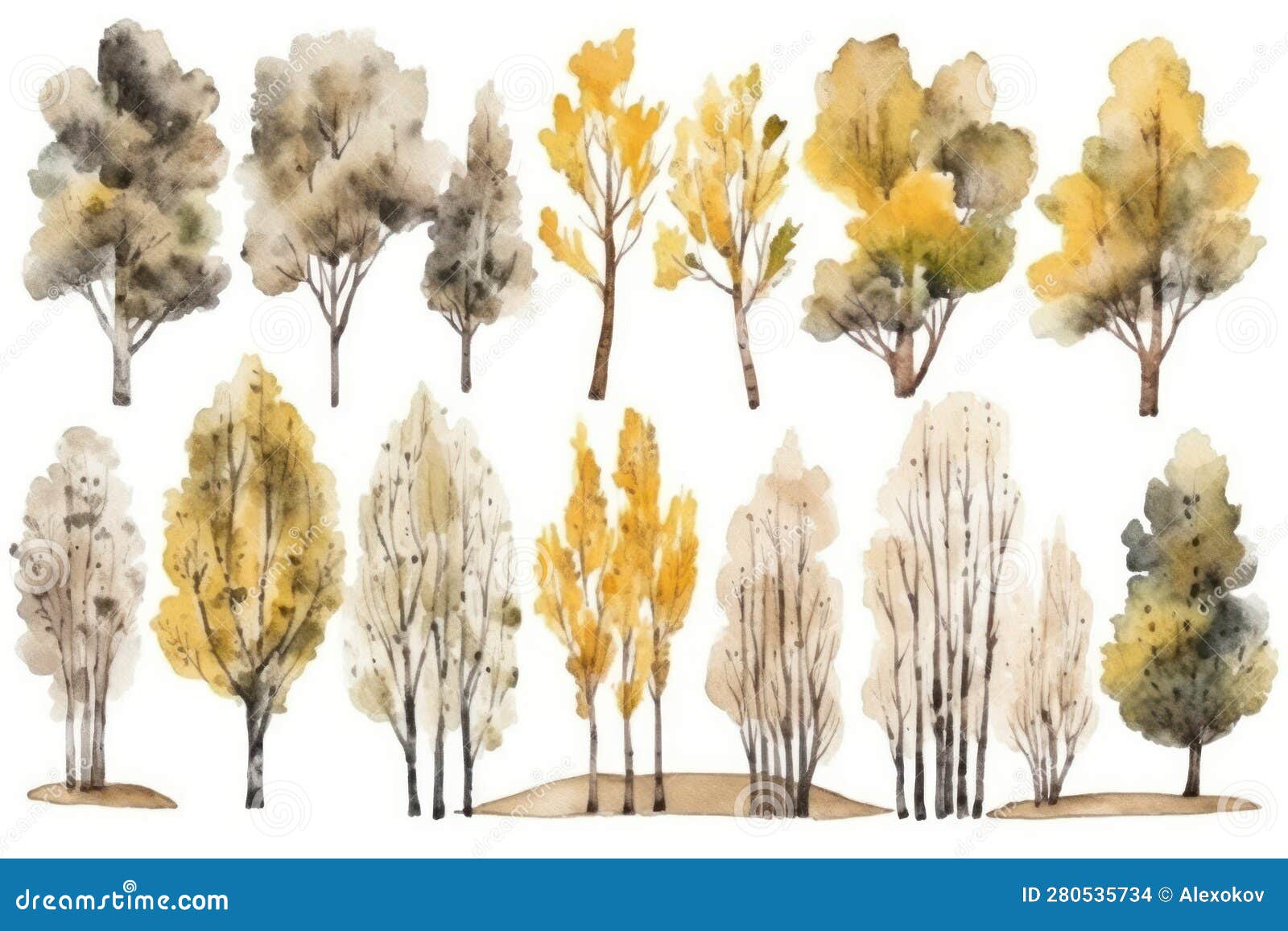 Hand-Drawn Watercolor Aspen Trees Collection: a Forest Pack of Aspen ...
