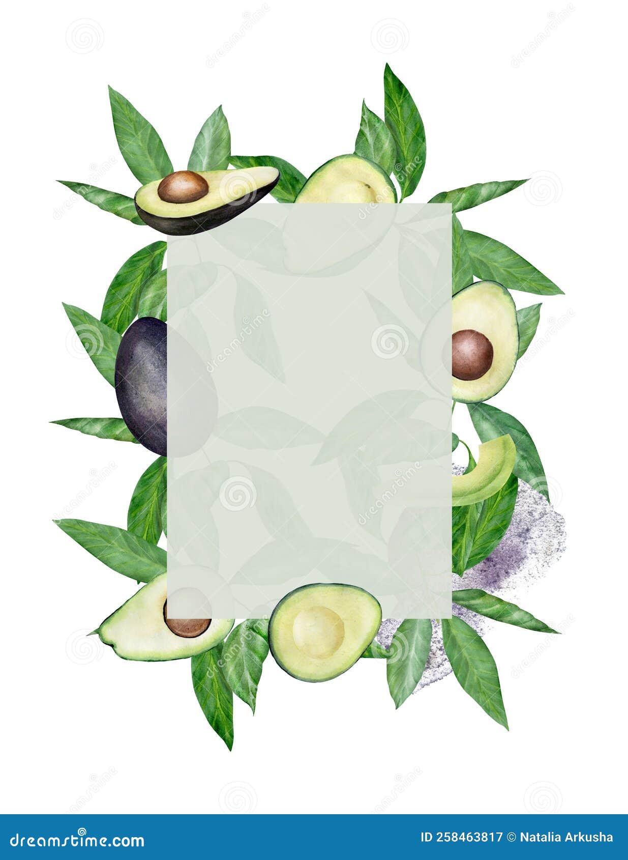 Hand Drawn Watercolor Avocado Frame Stock Illustration - Illustration ...