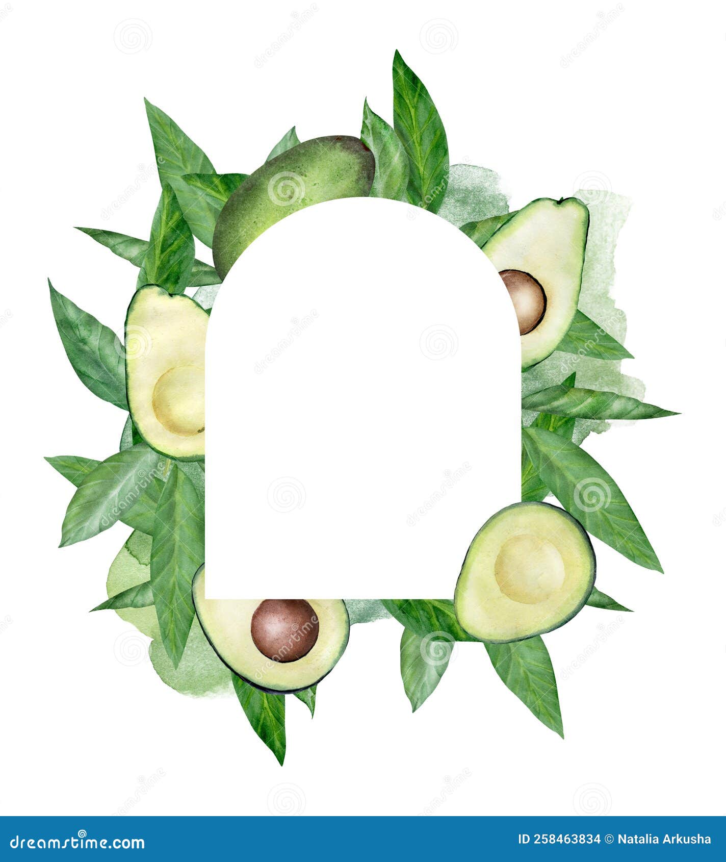 Hand Drawn Watercolor Avocado Frame Stock Illustration - Illustration ...